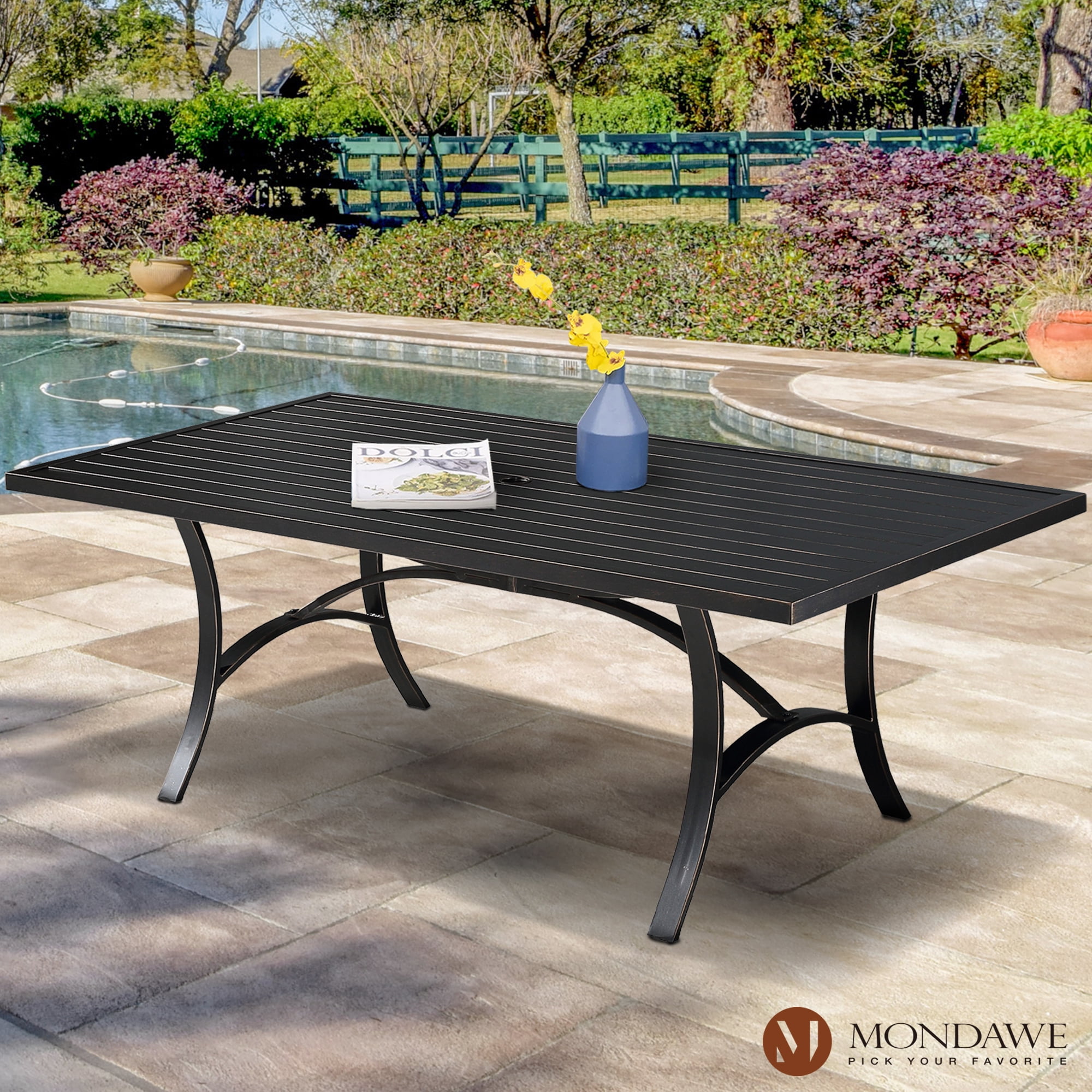 Mondawe 82*42" Square Outdoor Patio Table, with Umbrella Hole 1.9 Inch ...