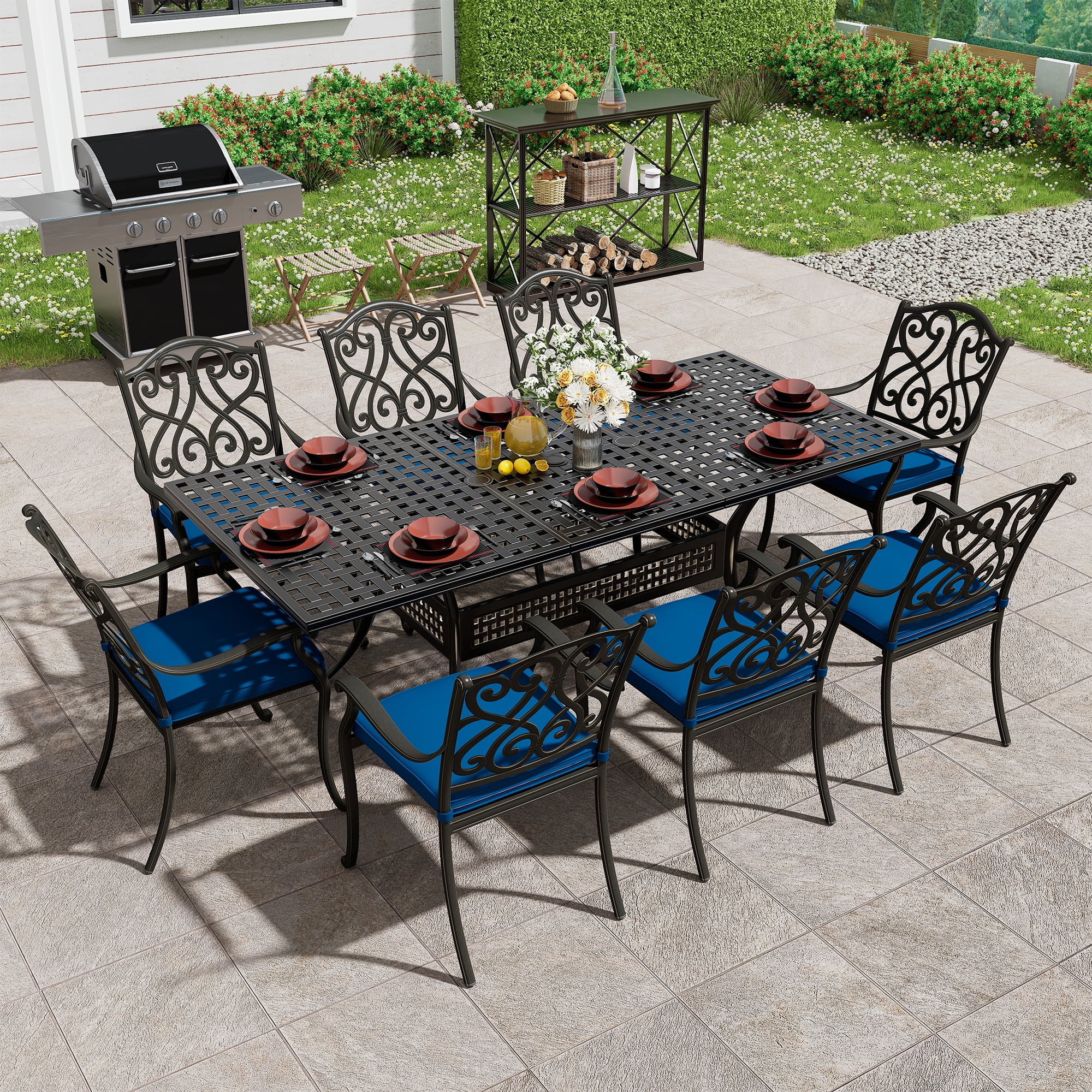 Mondawe 9-Piece Outdoor Dining Set Cast Aluminum Retro Patio Dining Set ...