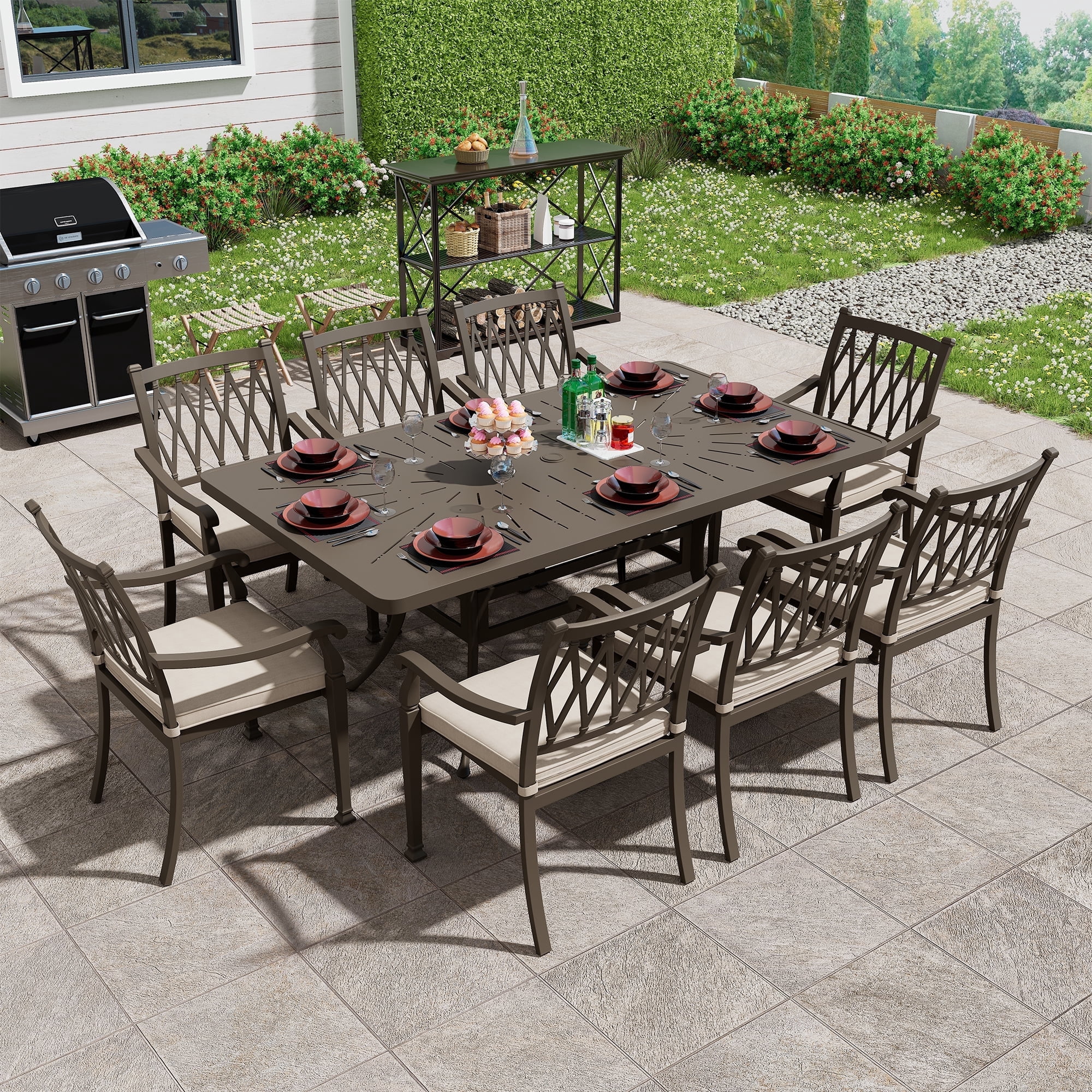Mondawe 9-Piece Outdoor Dining Set, Outdoor Cast Aluminum Patio Table ...