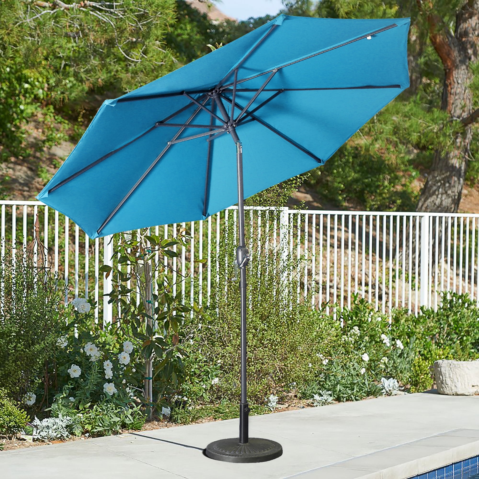 Mondawe 9ft Patio Umbrella Light Blue Outdoor Market Umbrella with Push ...