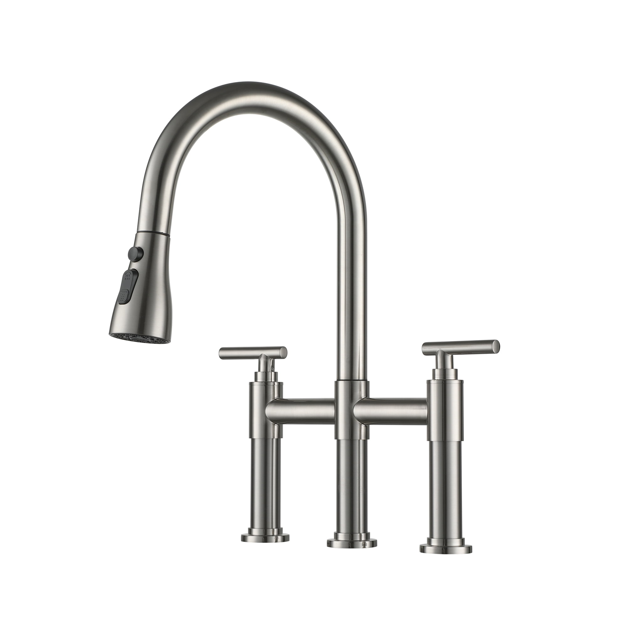 Mondawe Kitchen Faucet, 3 Hole, Brushed Nickel, High Arc, Pull Down ...