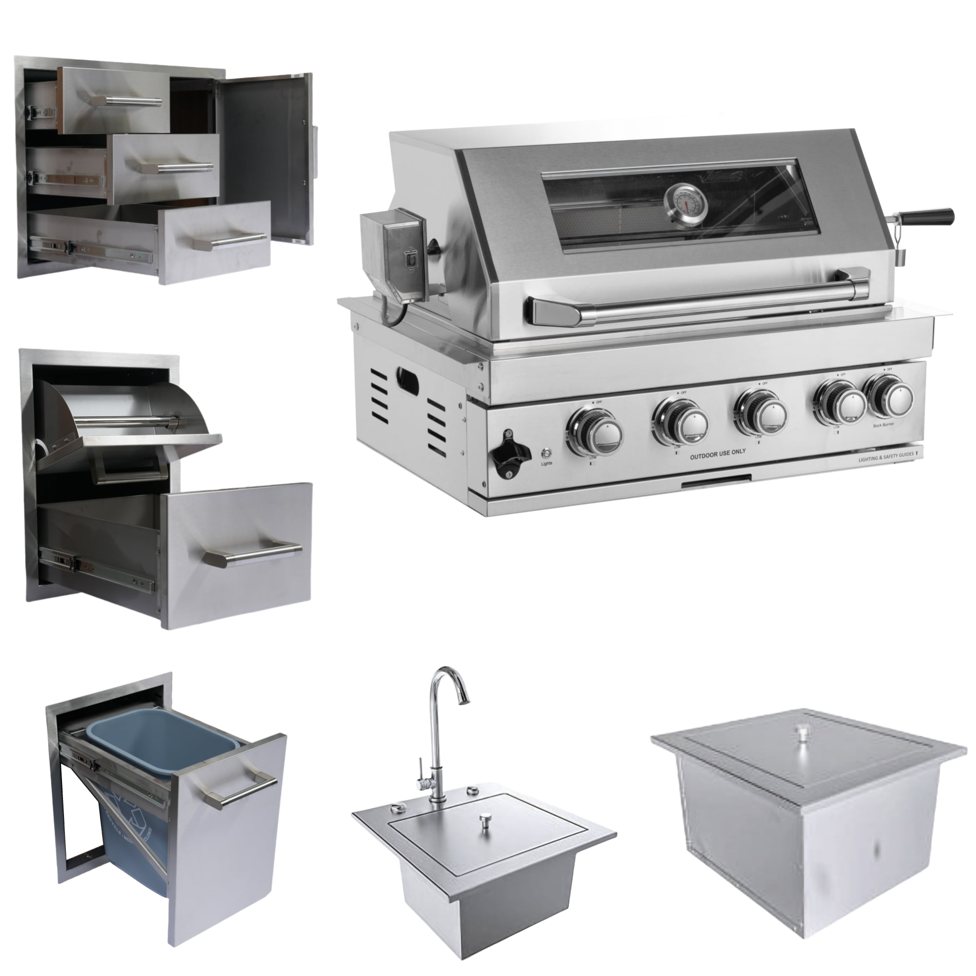 Mondawe Built-in Outdoor Kitchen 32 inch LPG Gas Grill 60000 BTU ...