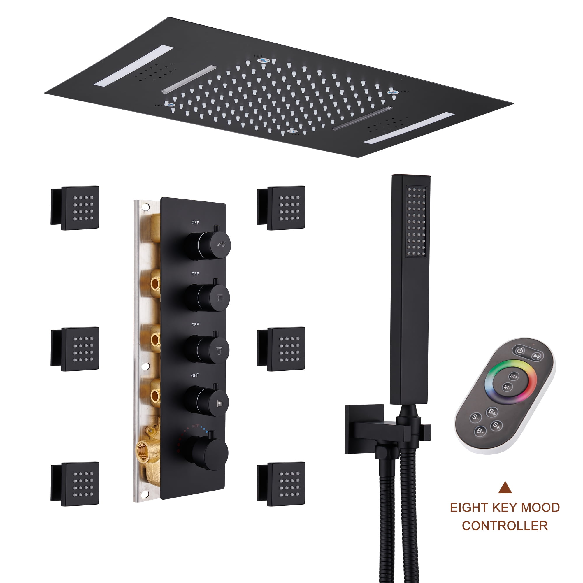 Mondawe Ceiling Mounted Shower System, 64-Color LED, Waterfall ...