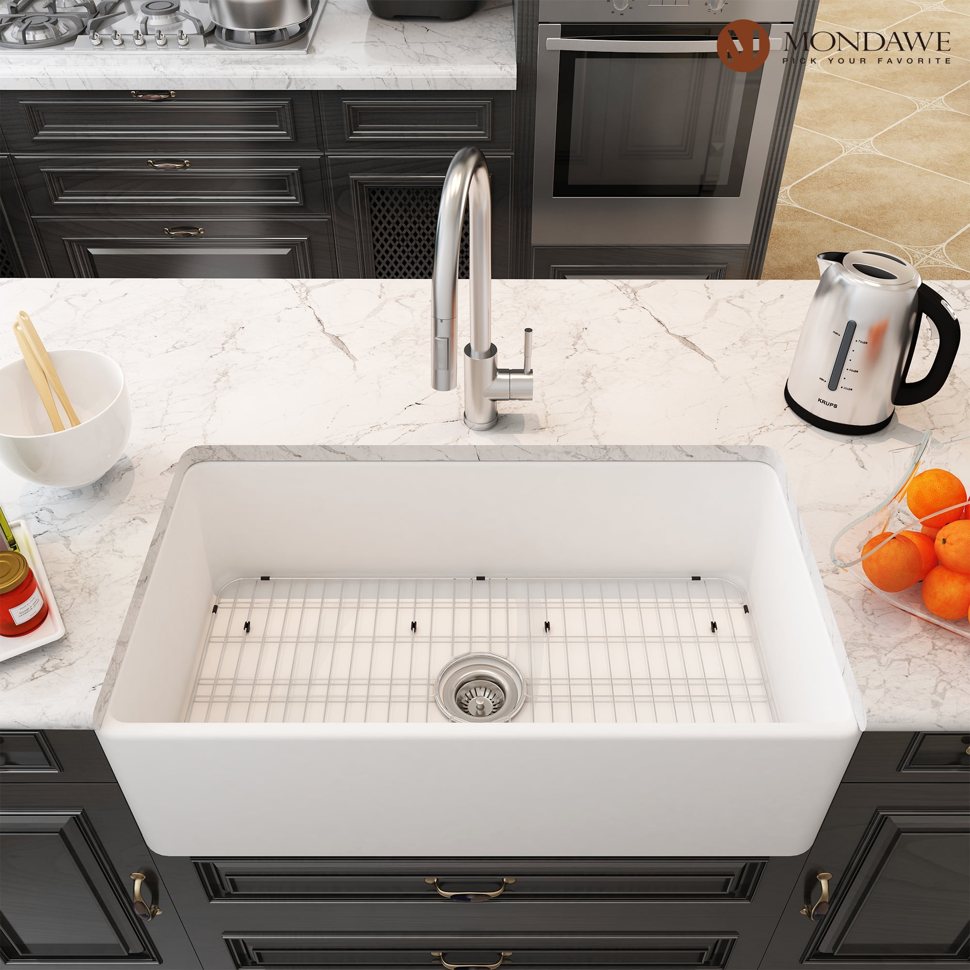 Mondawe Farmhouse Sink 33 inch Fireclay Apron Front Single Bowl ...