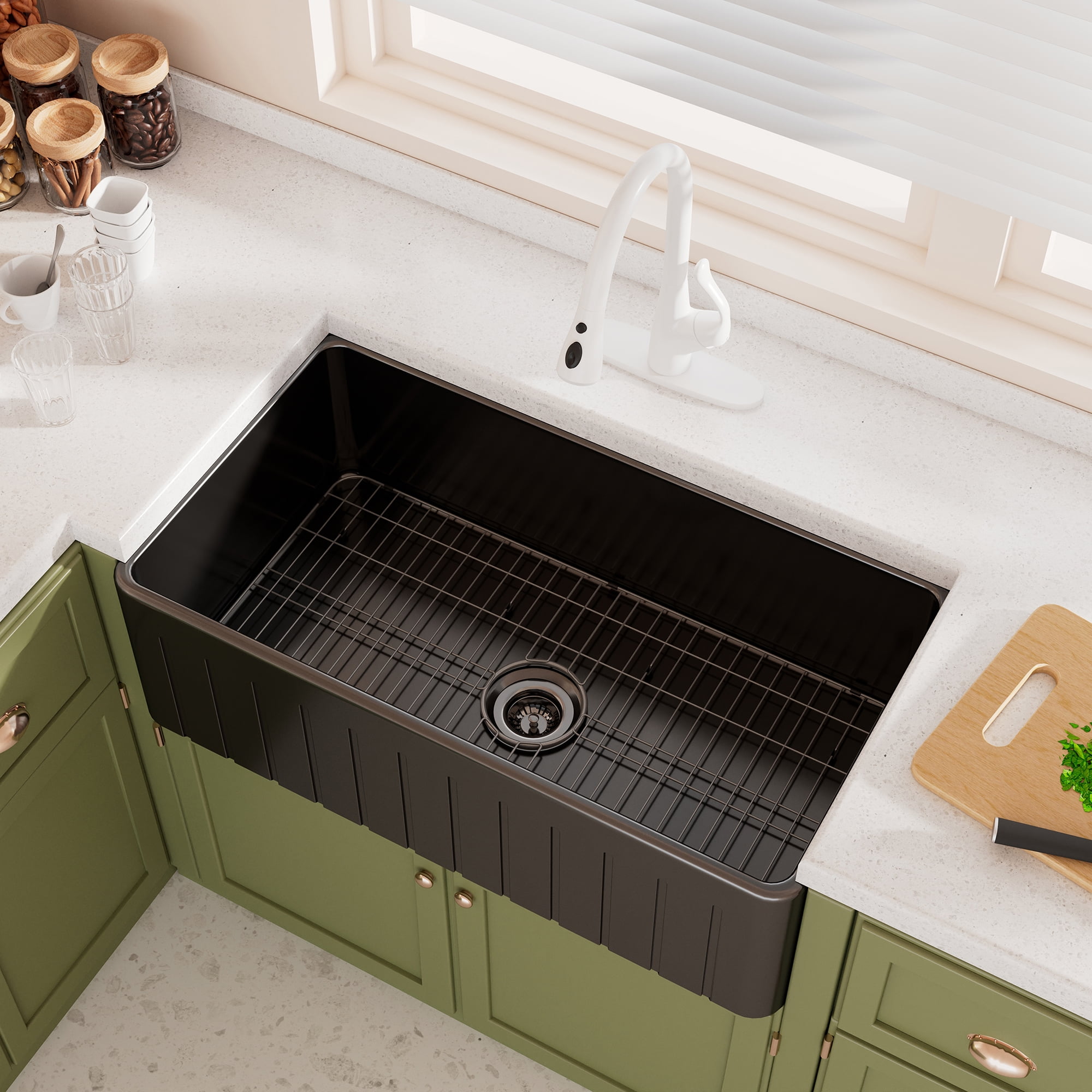 Mondawe Farmhouse Sink 33 inch Fireclay Apron Front Single Bowl ...