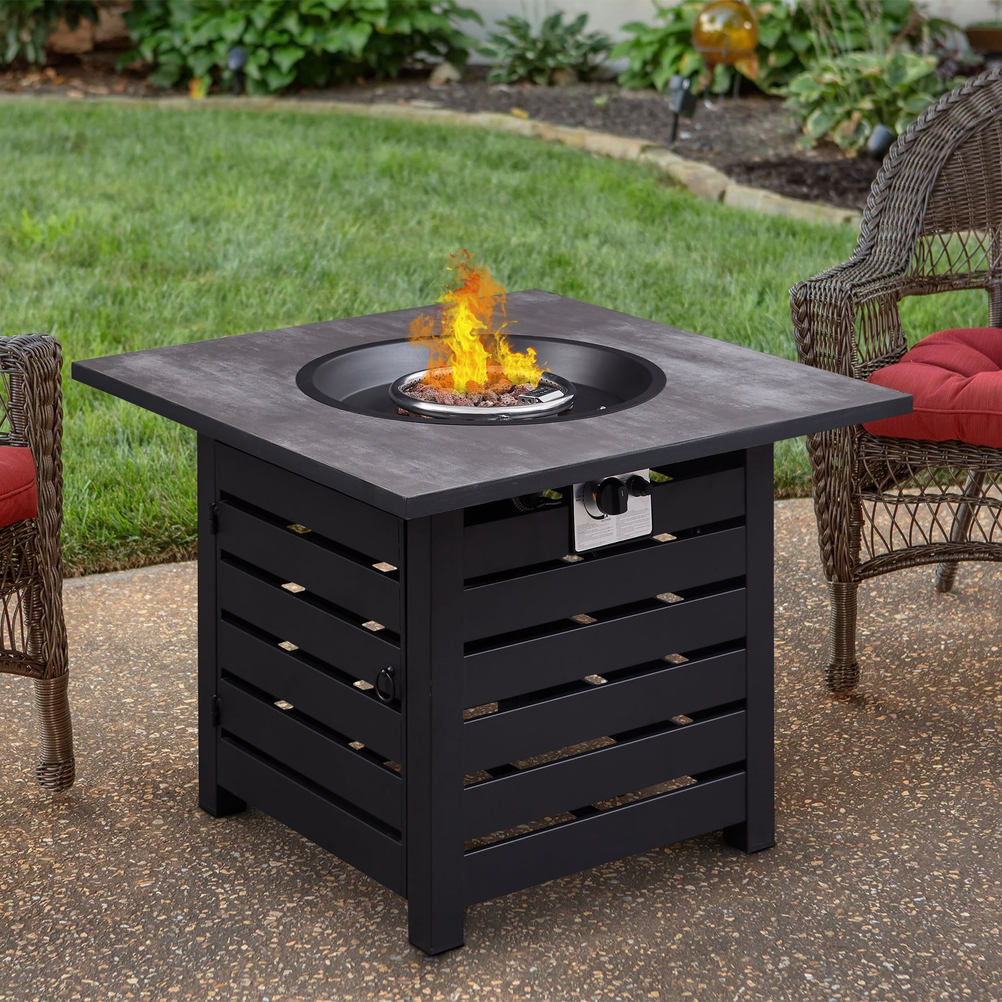 Mondawe 32" Square Propane Fire Pit Table, 50K BTU BBQ Pit with Lid ...