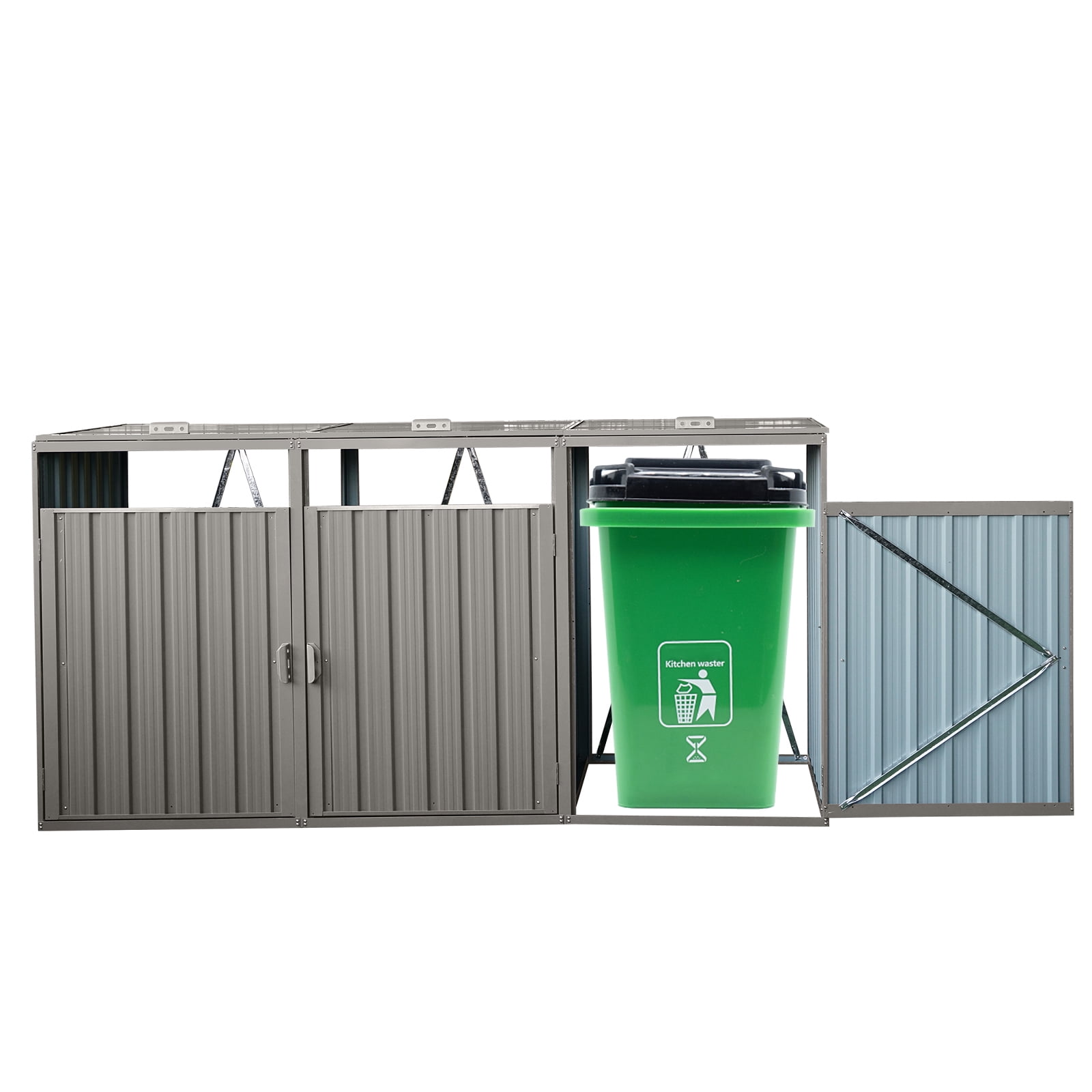 Mondawe Garbage Bin Shed Stores 3 Trash Cans Metal Outdoor Bin Shed for ...