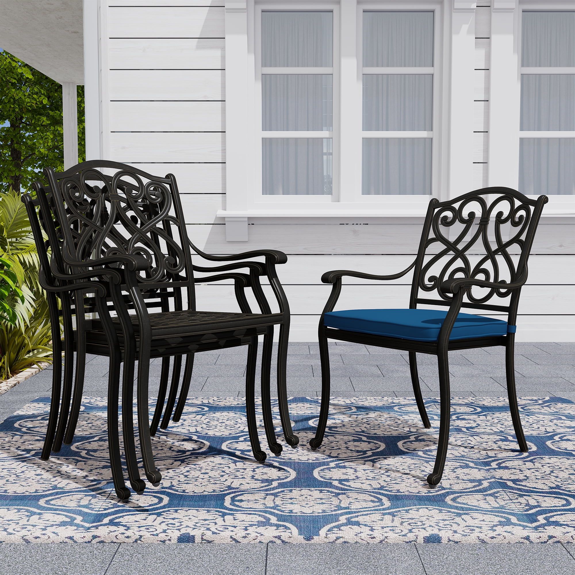 Mondawe Outdoor Dining Chairs Set of 4 Cast Aluminum Patio Chairs ...