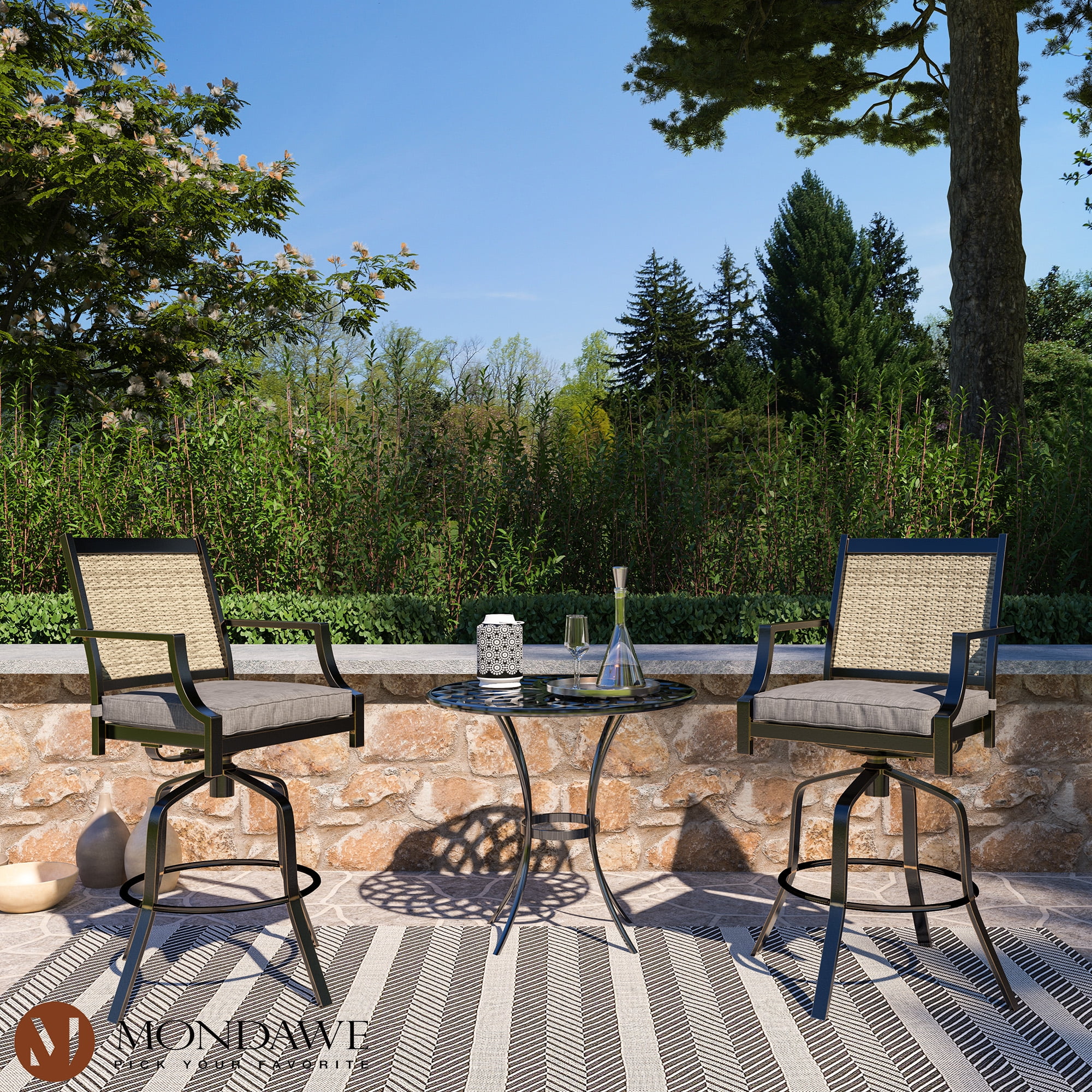 Mondawe Patio Dining Chair Aluminum Outdoor 360° Swivel Chair Bar Stool ...