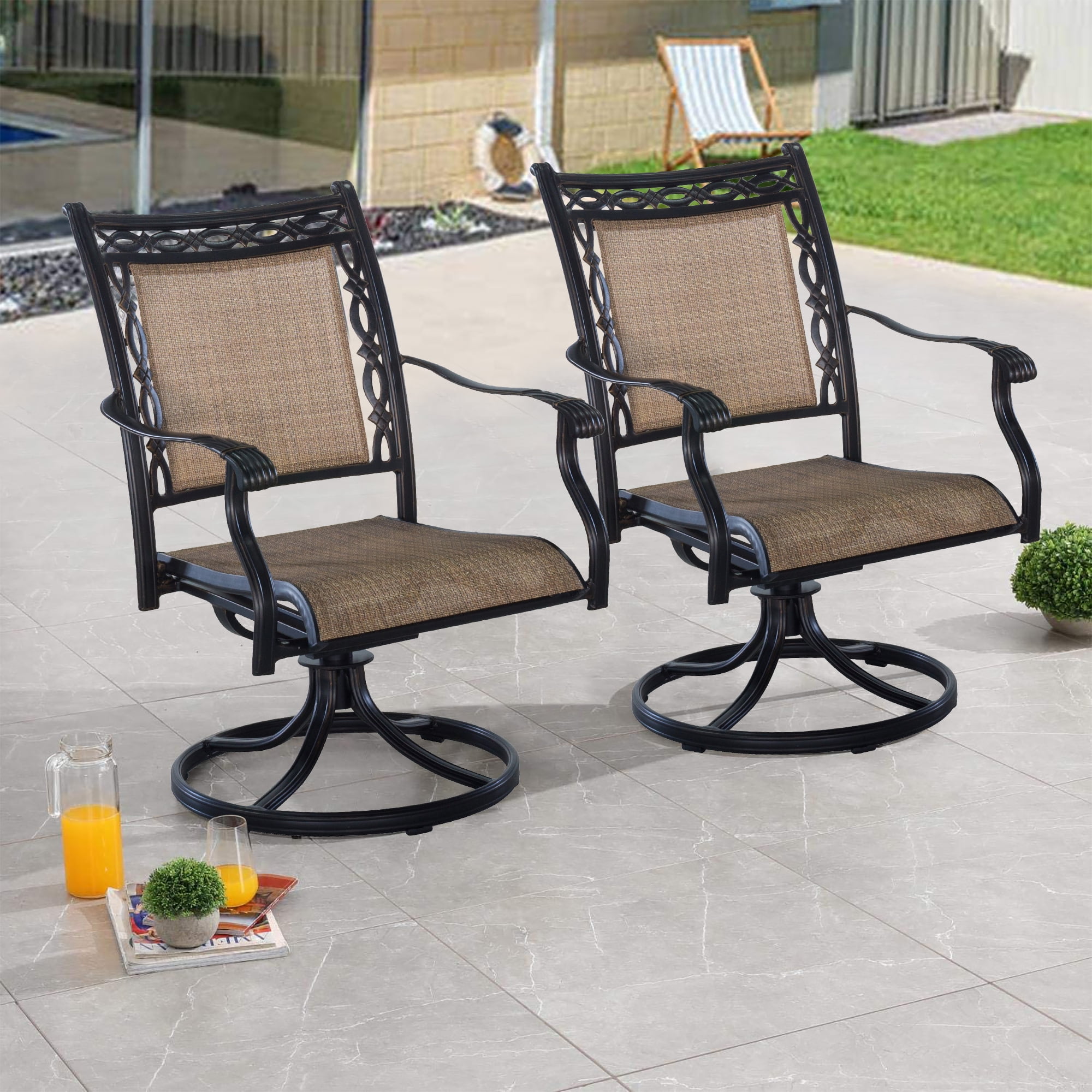 Mondawe Patio Dining Chair Outdoor Cast Aluminum Swivel Sling Chair ...