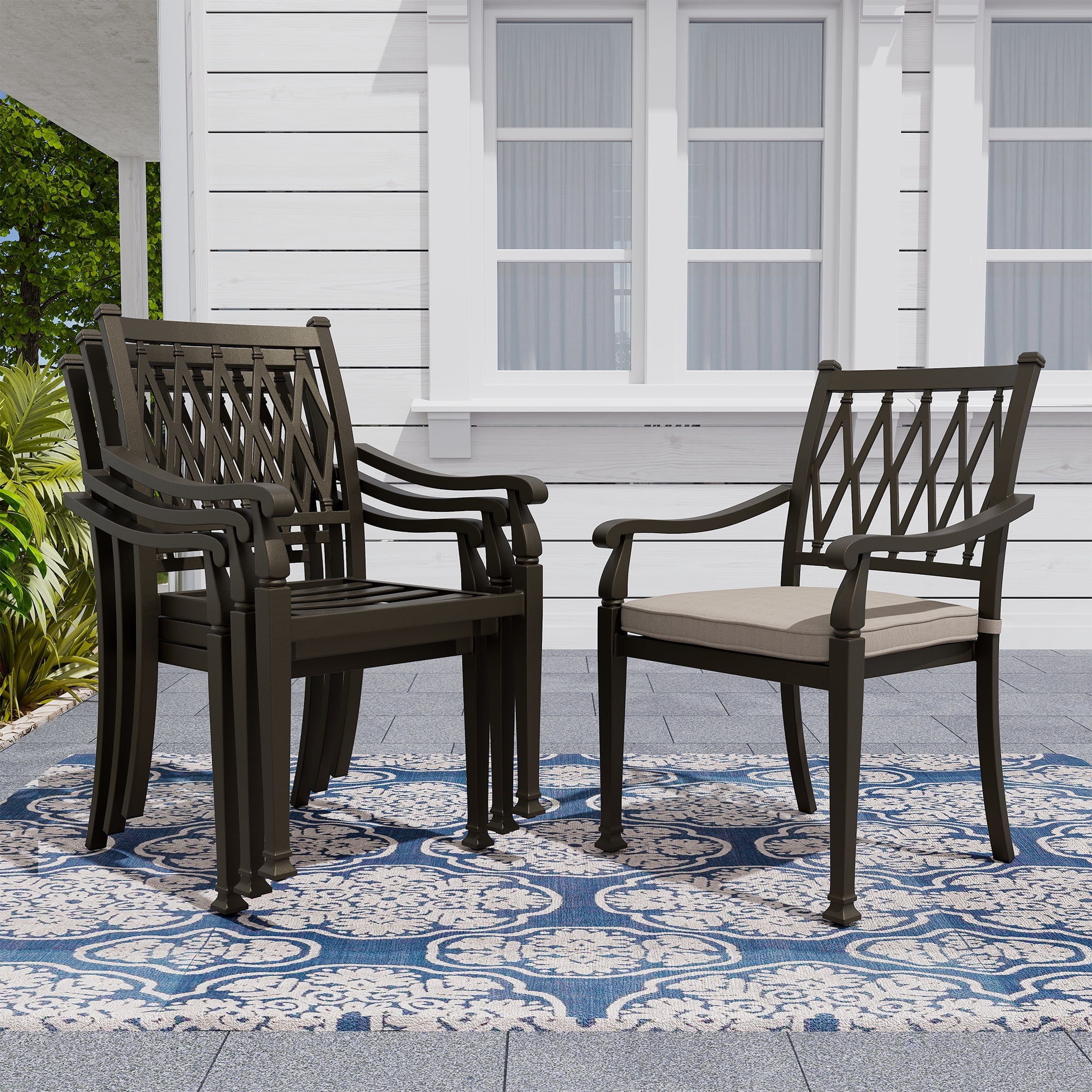 Mondawe Patio Dining Chairs Set of 4,Outdoor Cast Aluminum Patio Chairs ...