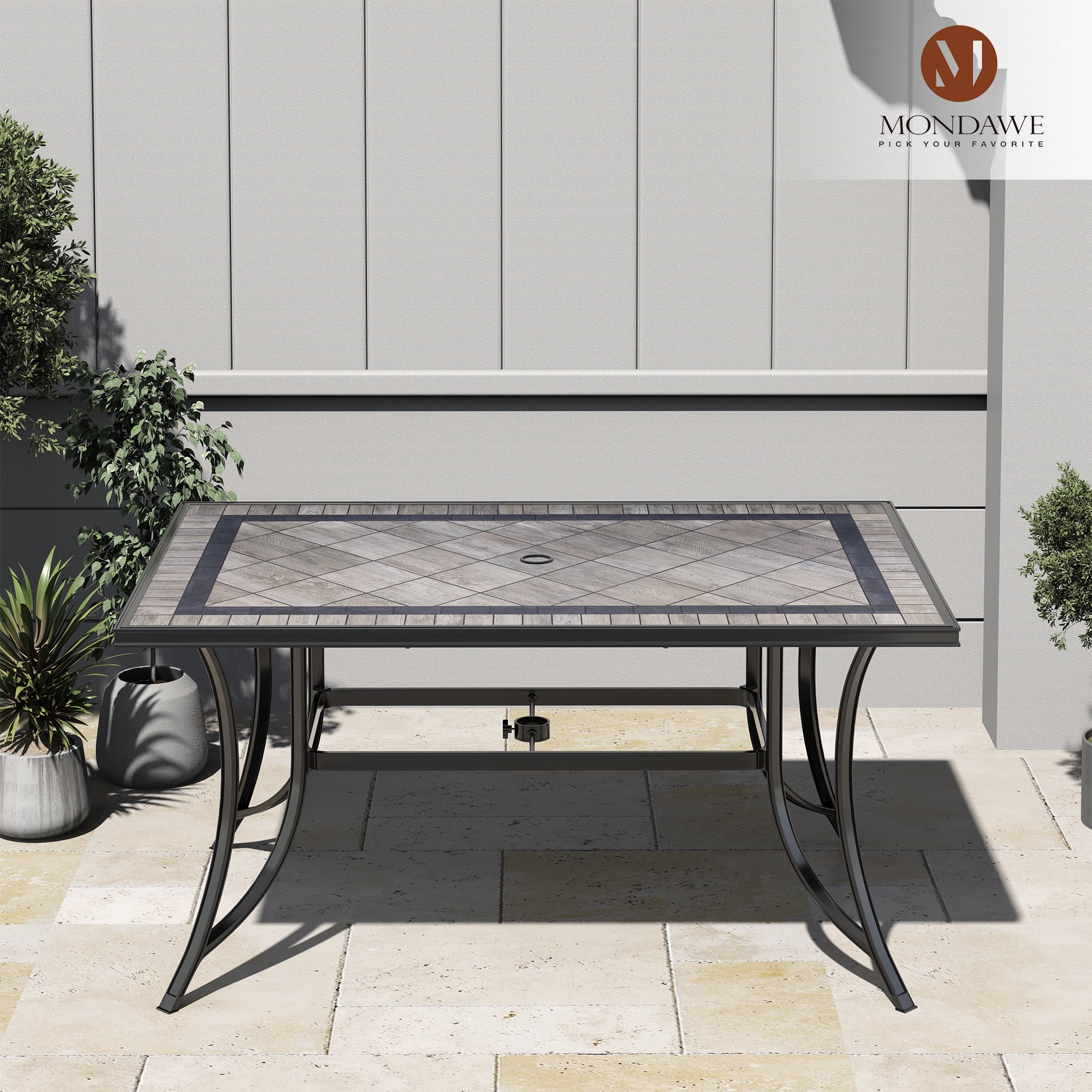Mondawe Patio Dining Table 67"*40" Rectangular Tiled Cast Aluminum ...