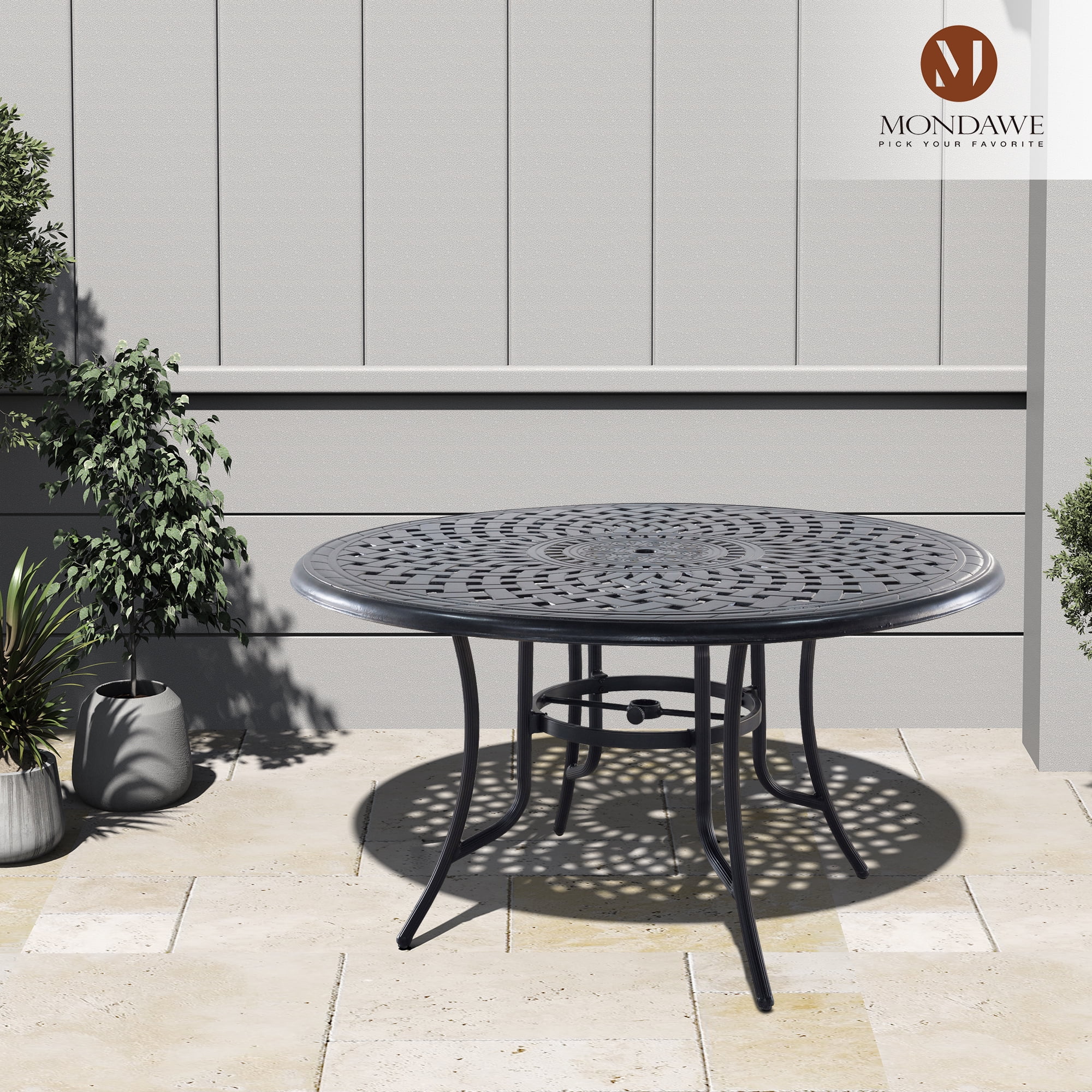 Mondawe Patio Dining Table Cast Aluminum 51" Round Outdoor Table w/ 1.8 ...