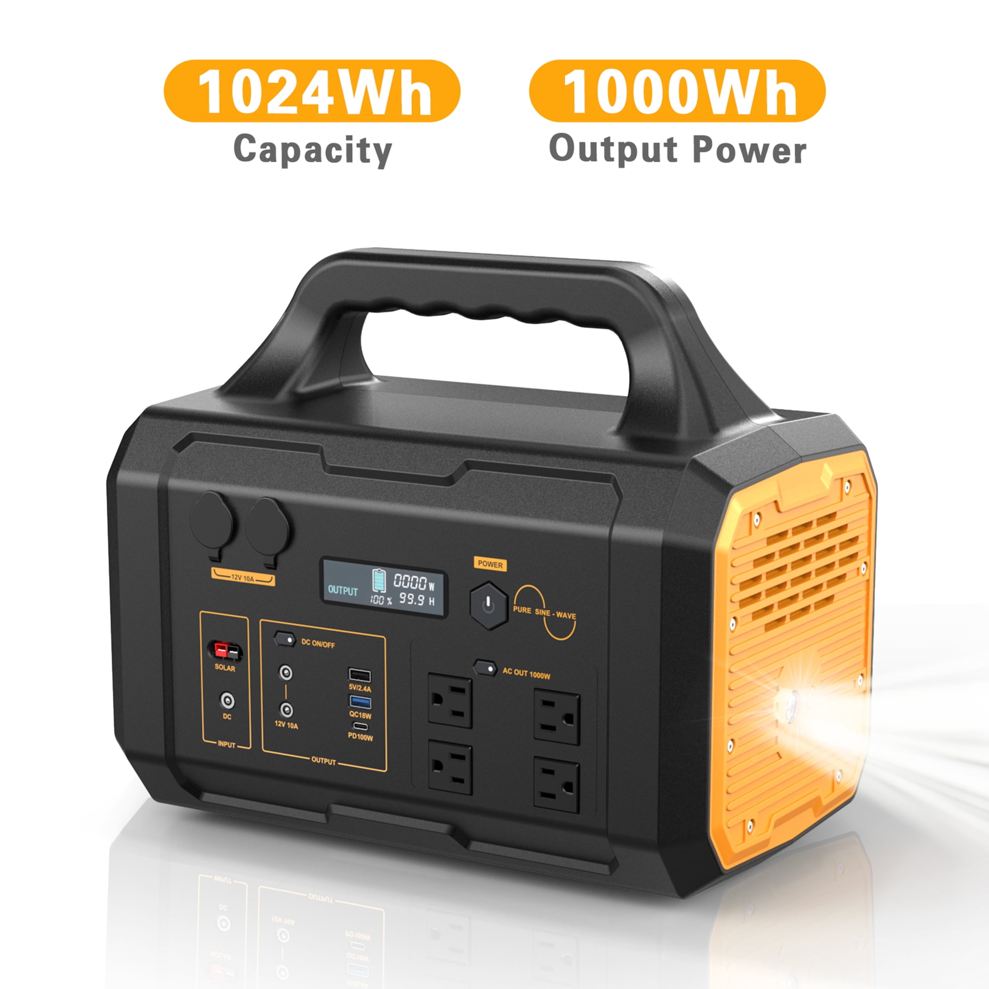 Mondawe Portable Power Station 1000W 1024Wh Outdoor Solar Generator ...