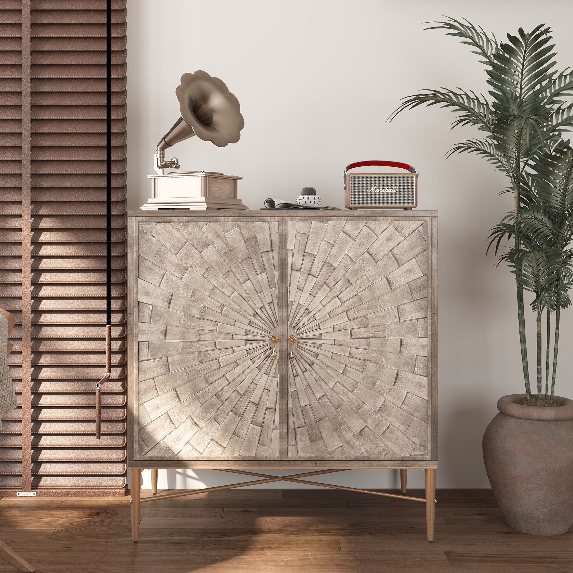 Mondawe Rose Gold Accent Cabinet, Storage Cabinet with Doors and ...
