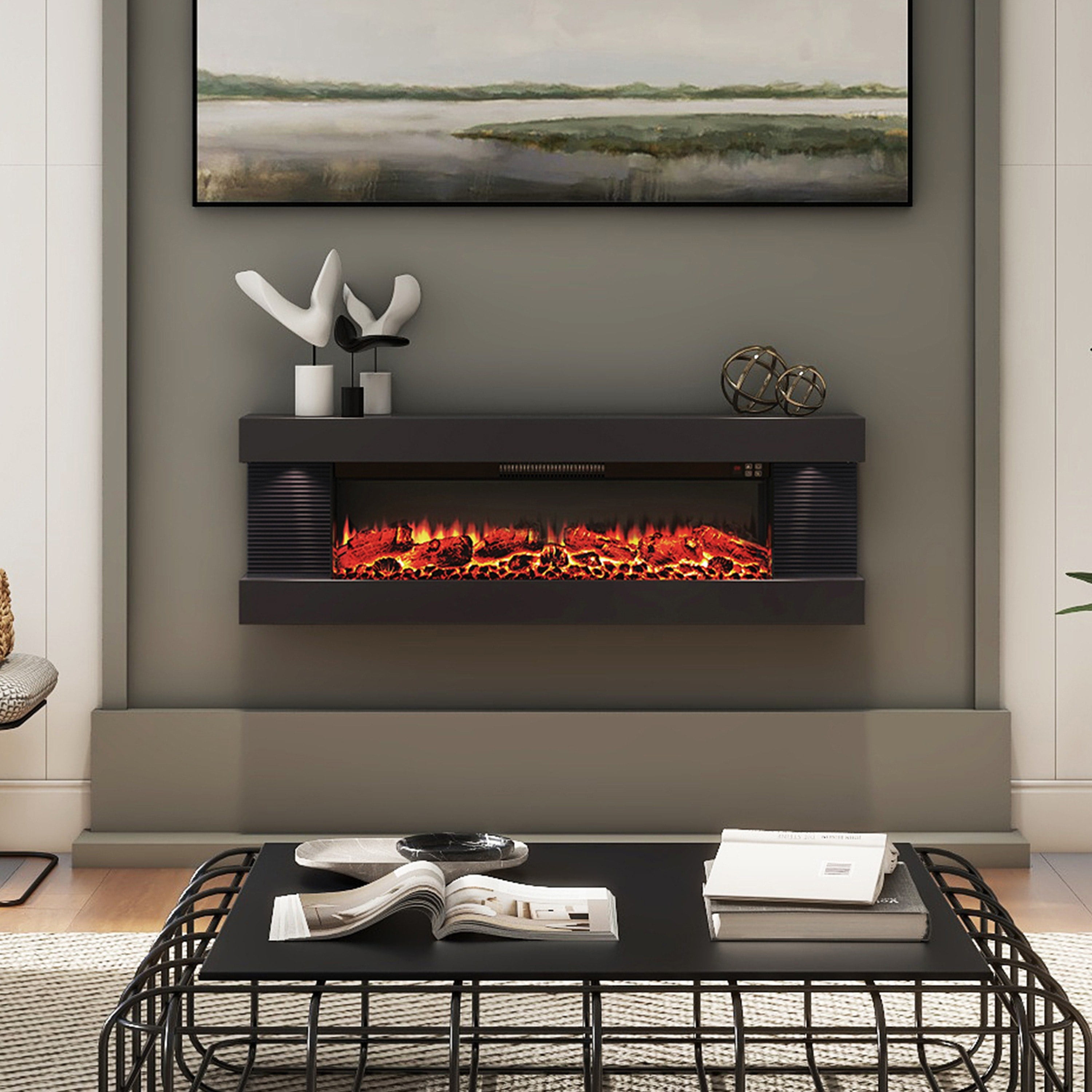 Mondawe Stylish Electric Fireplace with 50" Suspended LED Light Mantel ...