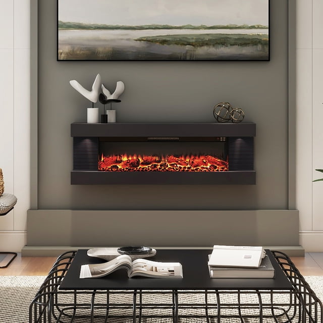 Mondawe Stylish Electric Fireplace with 50" Suspended LED Light Mantel ...