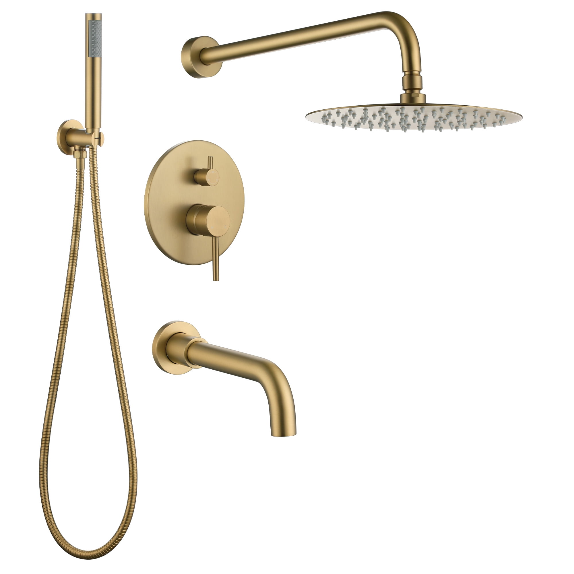 Mondawe Wall Mount Round Shower Set Brushed Gold Shower System with Tub ...