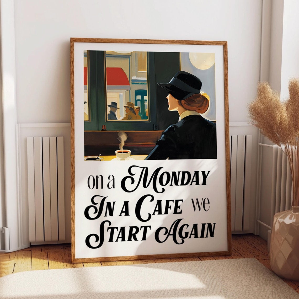 Monday Cafe Wall Art - Nostalgic Woman In Hat Illustration - Retro ...