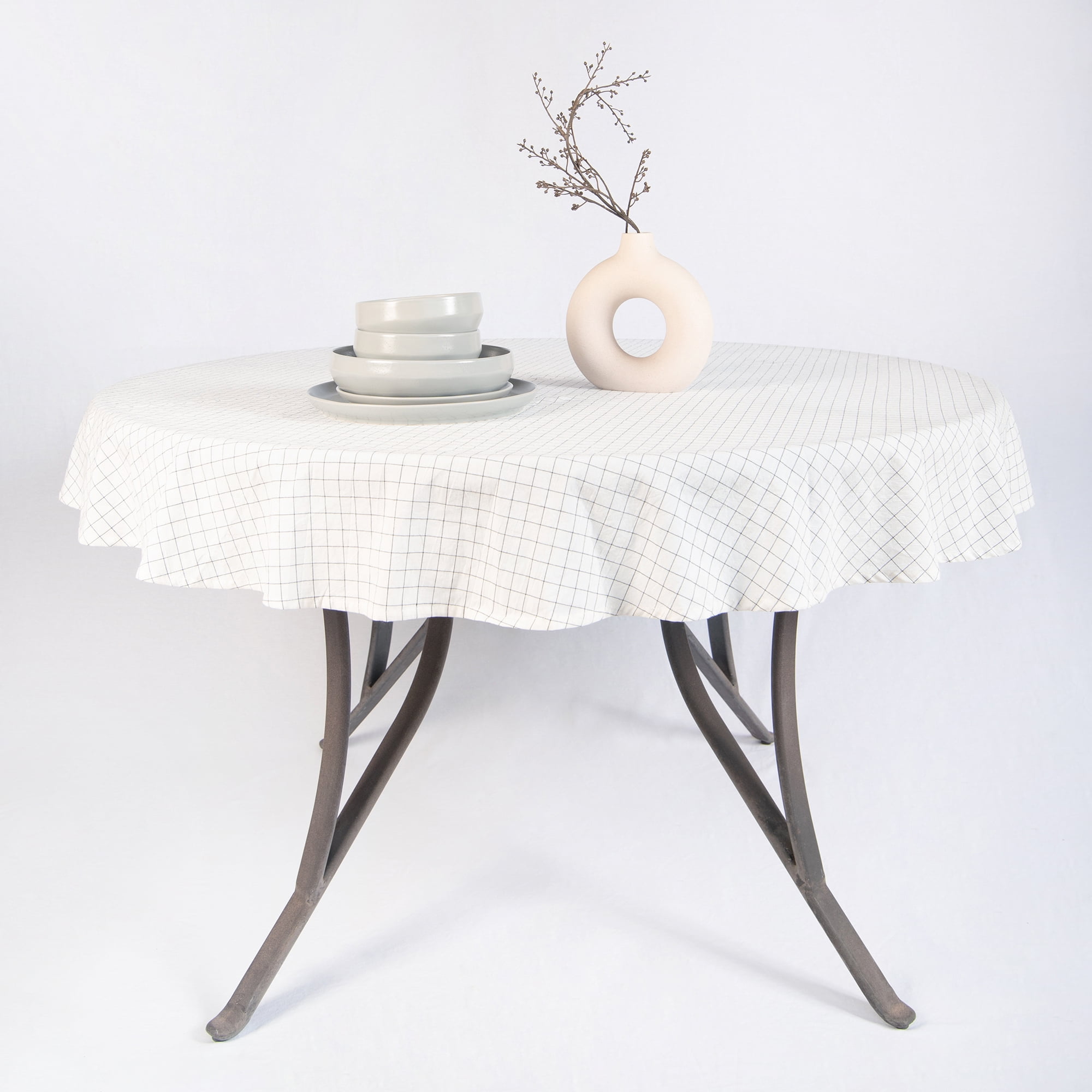 Monday Moose Plaid Grid Farmhouse Stonewashed Cotton Tablecloth (60 ...