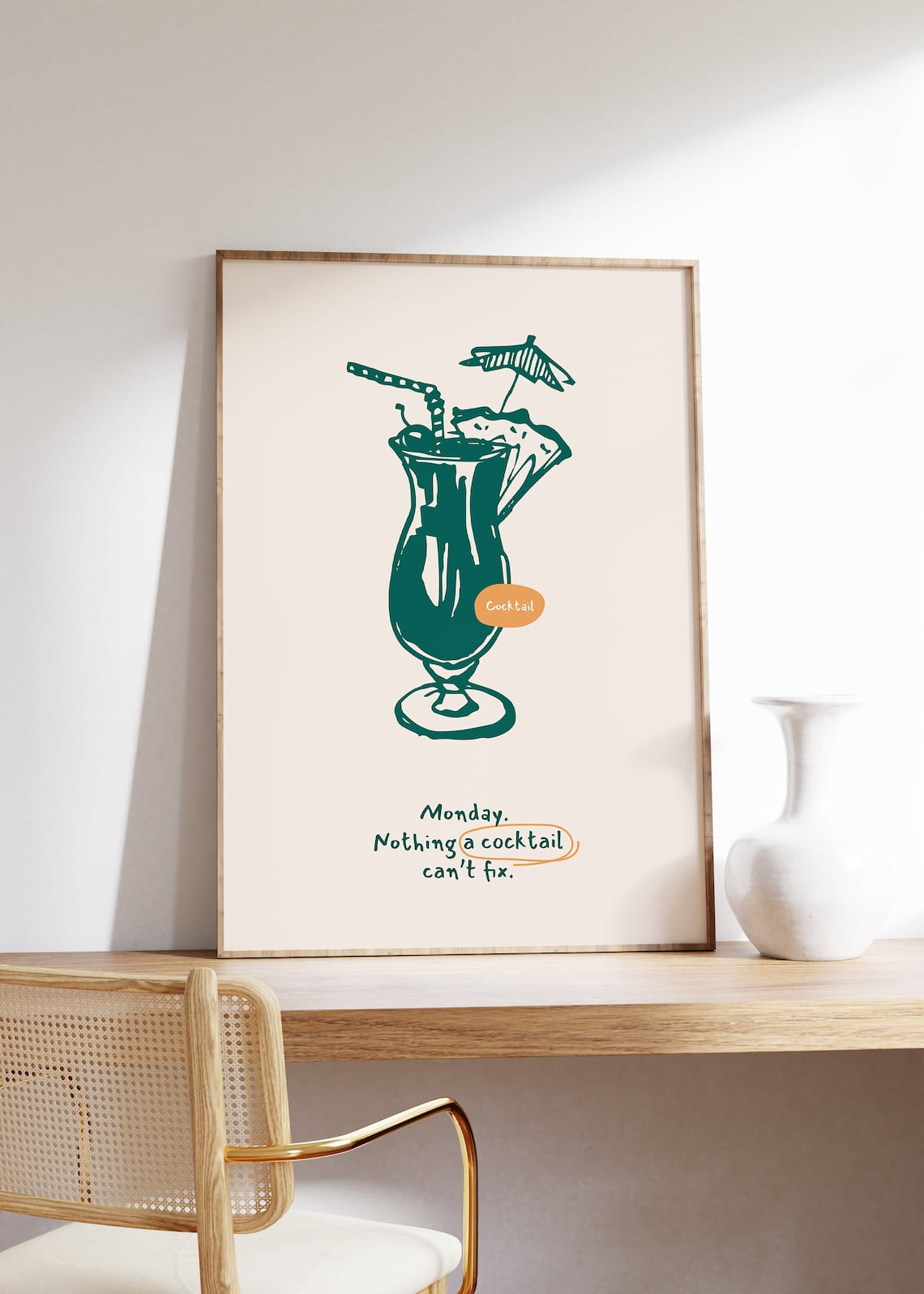 Monday Nothing A Cocktail Can'T Fix Print, Retro Cocktail Print, Funky ...