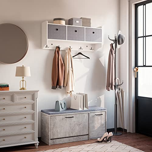 Mondeer Coat Rack with Shelf, Storage Unit Wall Mounted with 3 Baskets ...