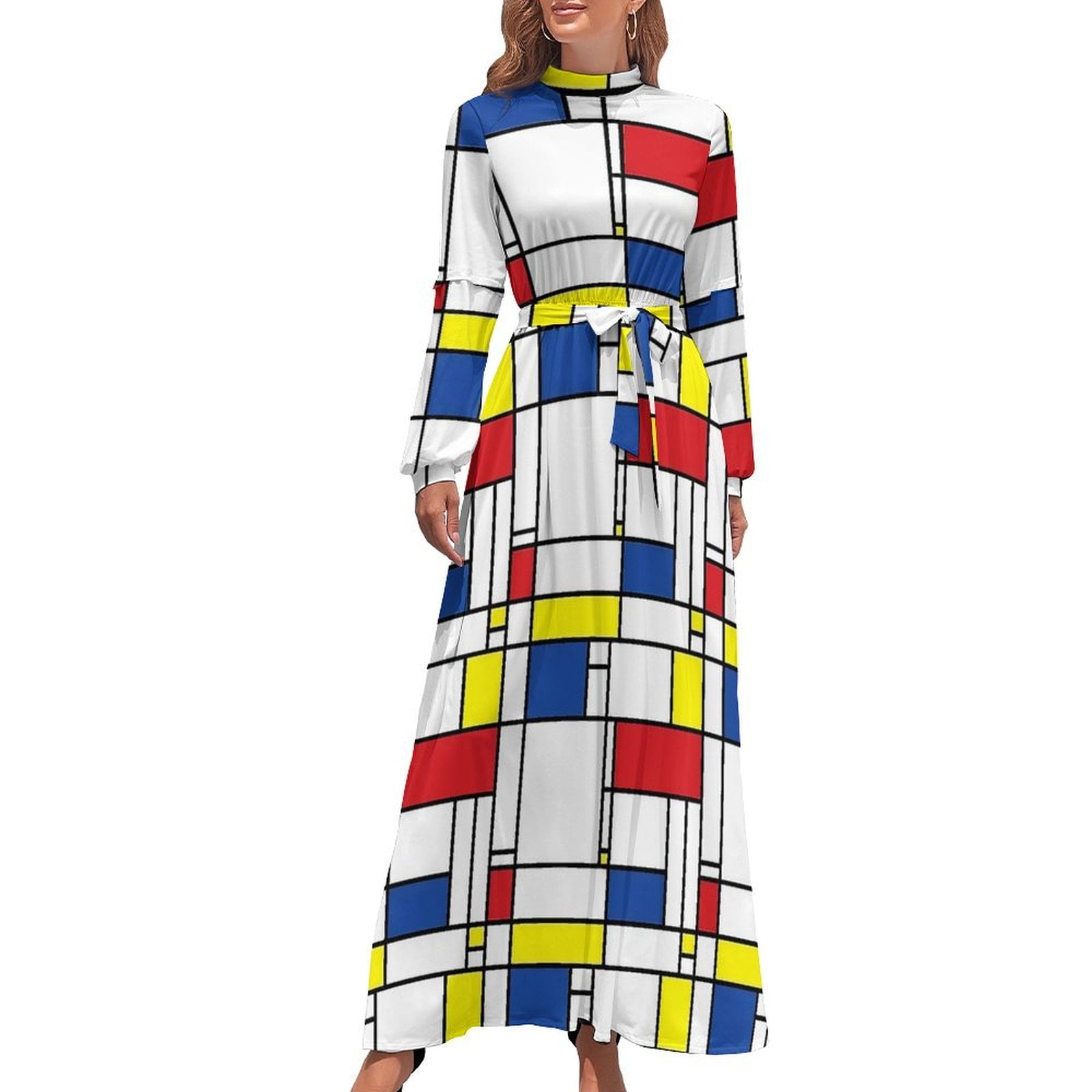 Mondrian Art Style Dress Street Style Boho Beach Dresses Women Long ...