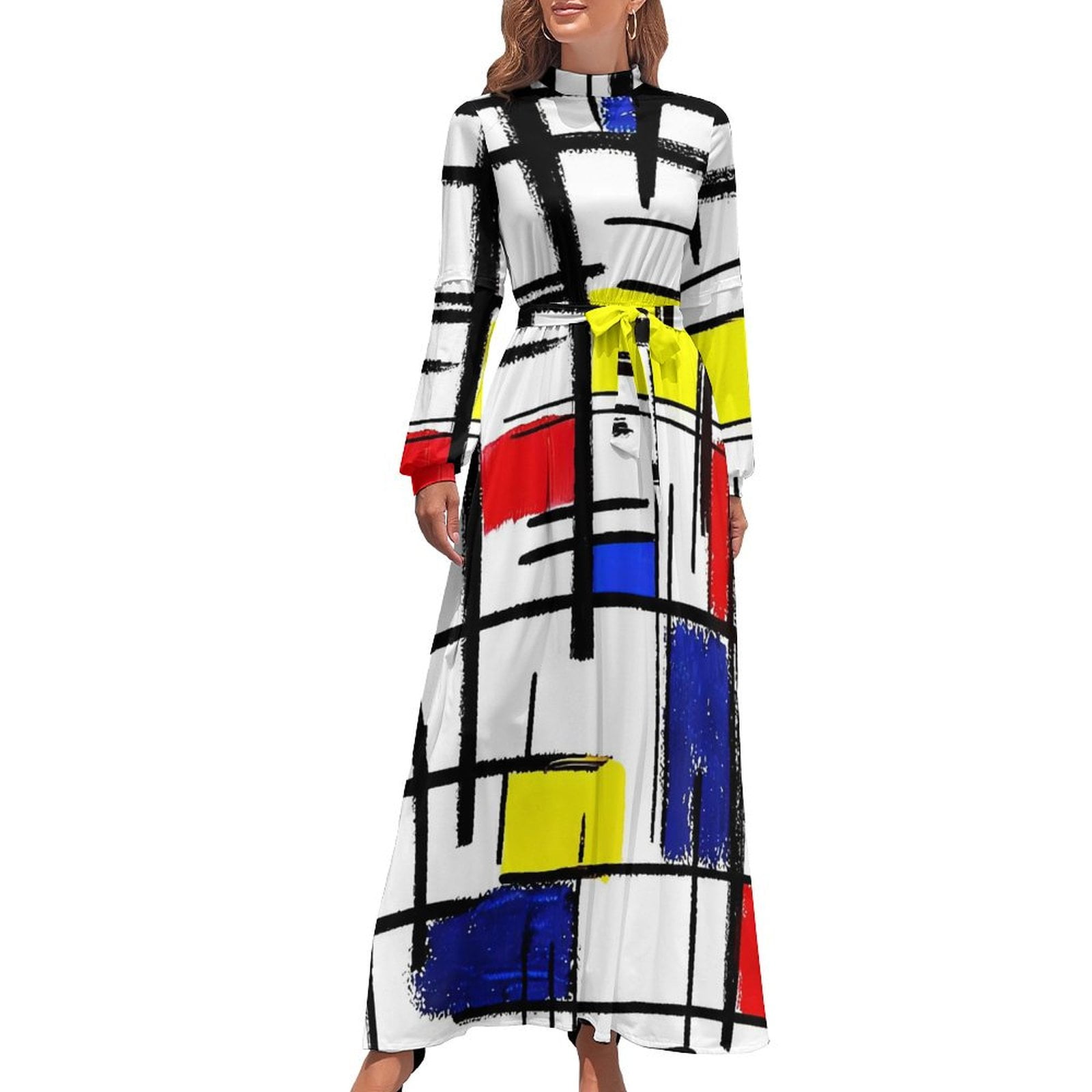 Mondrian Art Style Dress Street Style Boho Beach Dresses Women Long ...
