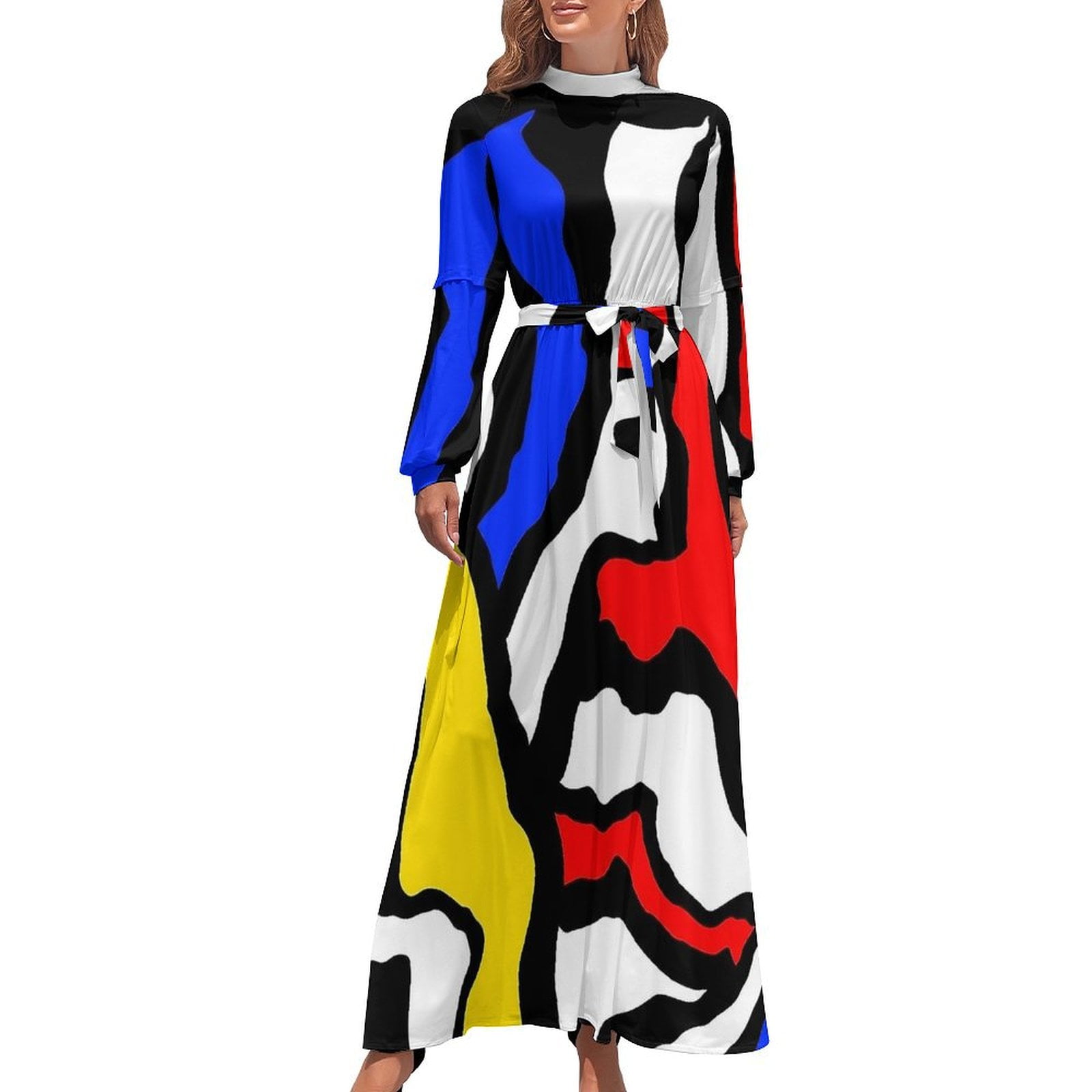 Mondrian Blocks Dress High Waist De Stijl Modern Art Beach Dresses Long ...