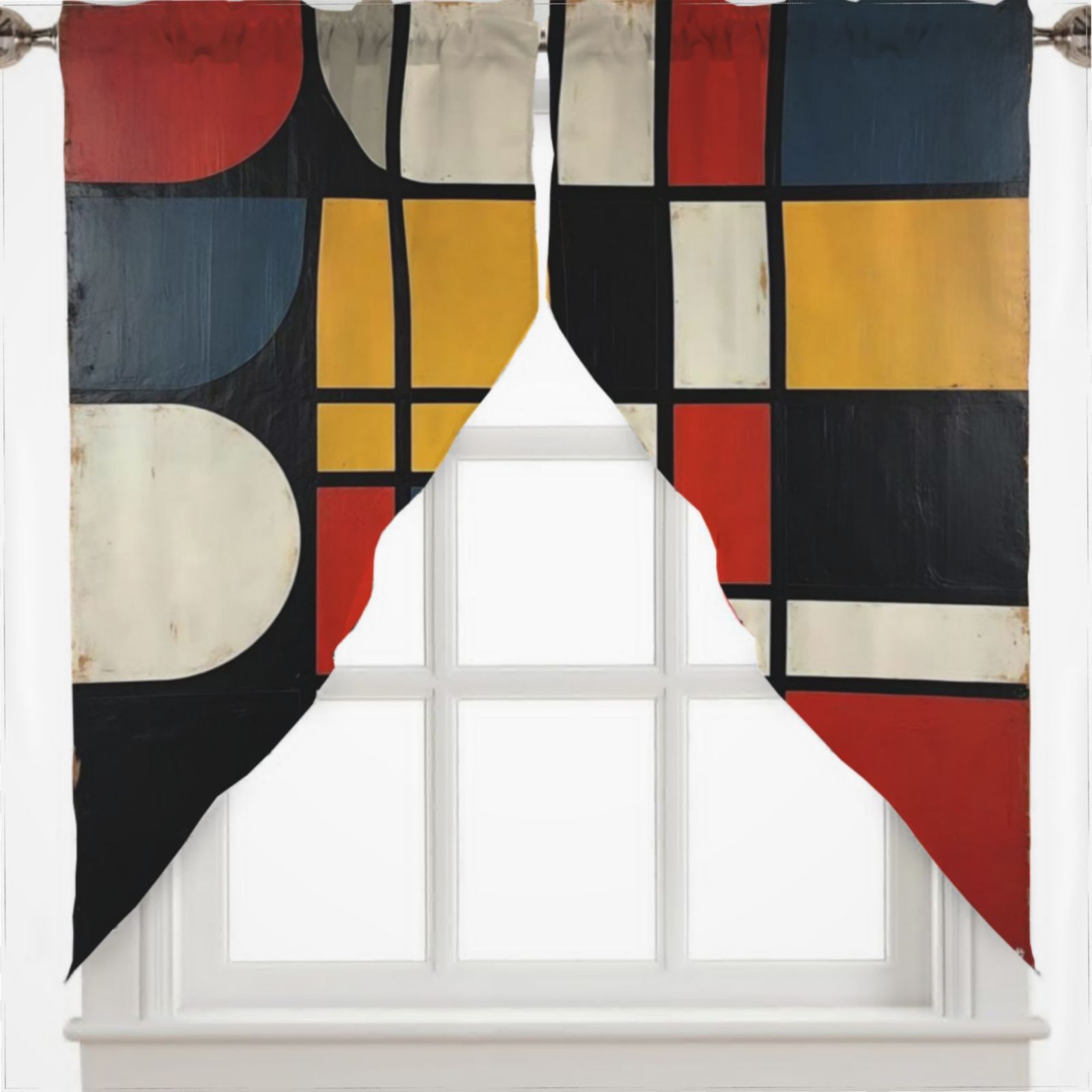 Mondrian Inspired（20） Swag Valances For Windows 2 Pack For Kitchen ...