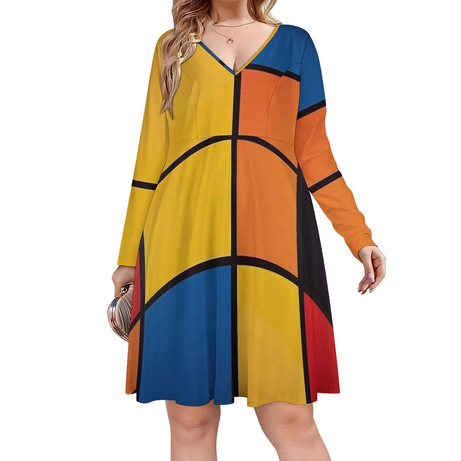 Mondrian Inspired（3） Long Sleeve Dresses For Women Vintage Elegant ...