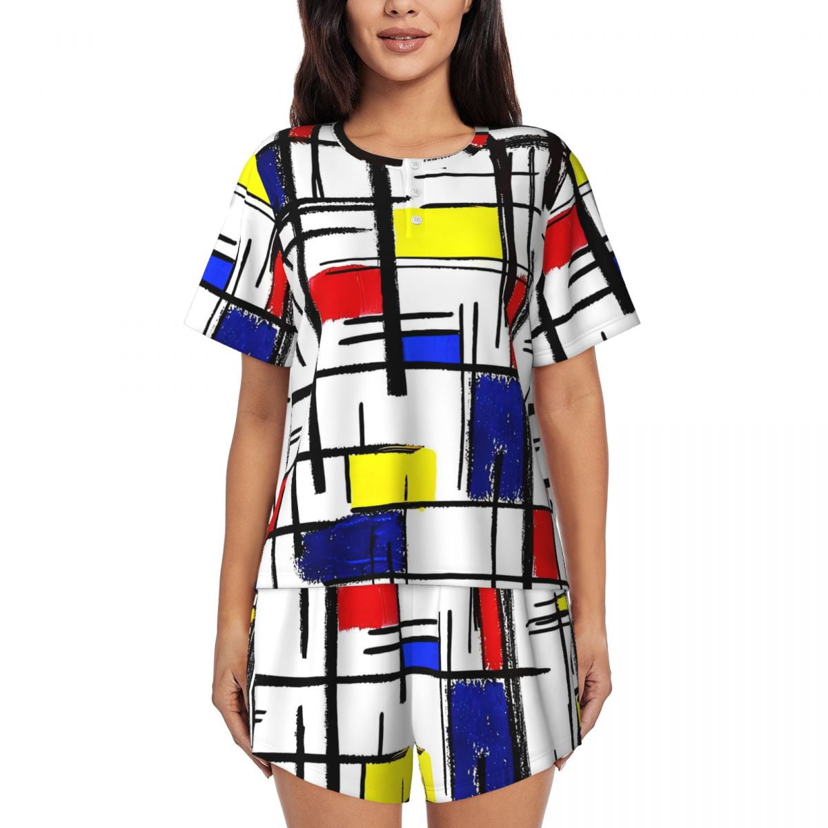 Mondrian Minimalist De Stijl Modern Art Pajamas Aesthetic O Neck ...