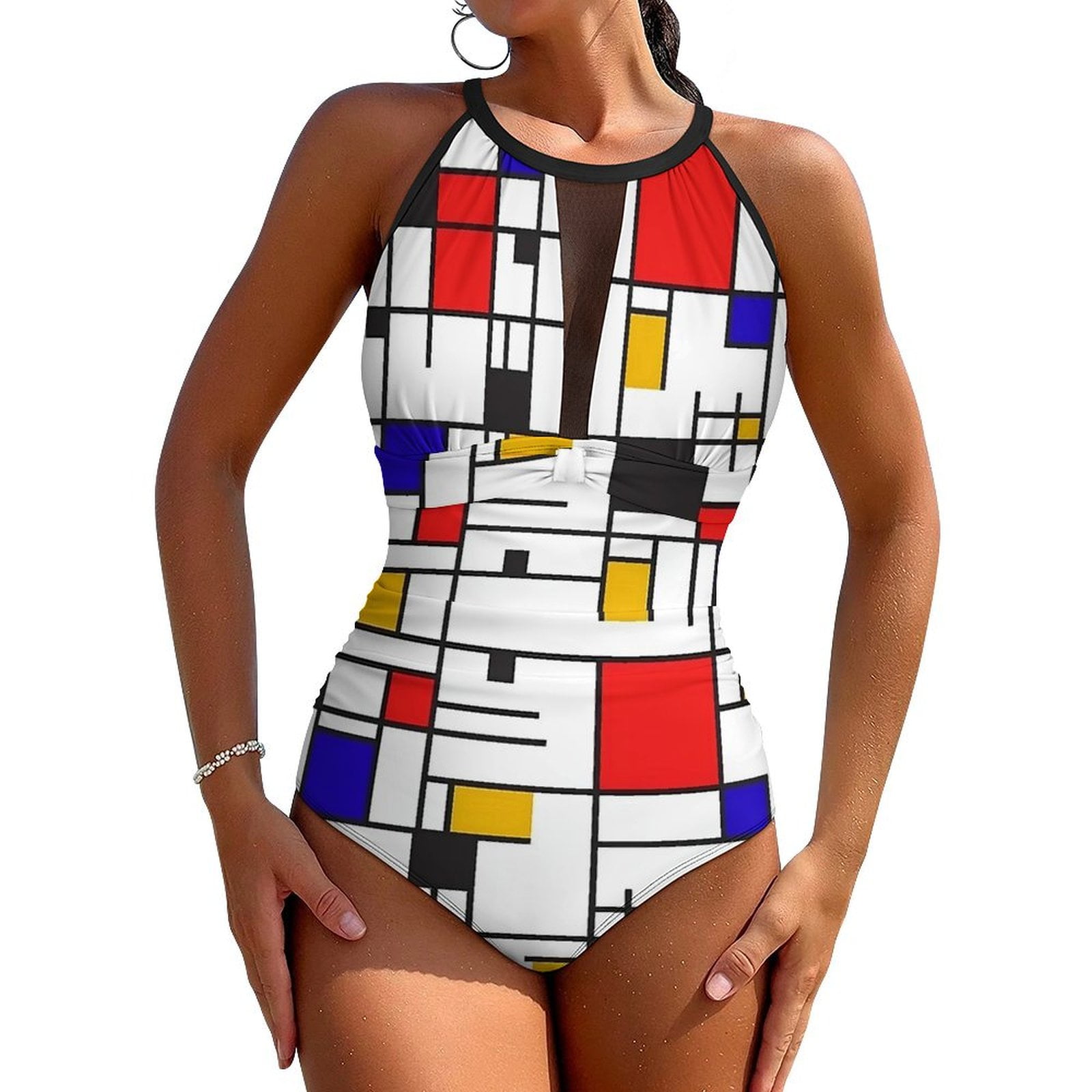 Mondrian Minimalist Swimsuit De Stijl Modern Art Push Up Swimwear One ...
