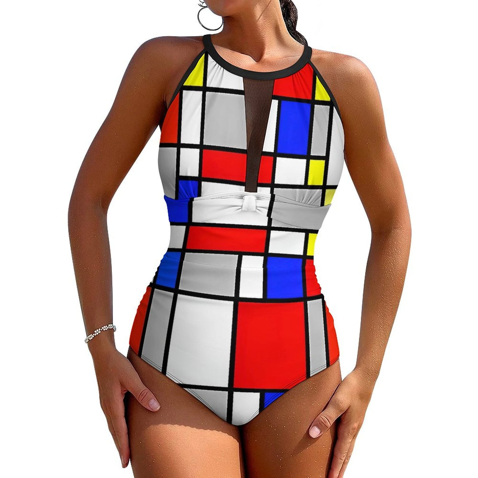 Mondrian Minimalist Swimsuit De Stijl Modern Art Push Up Swimwear One ...