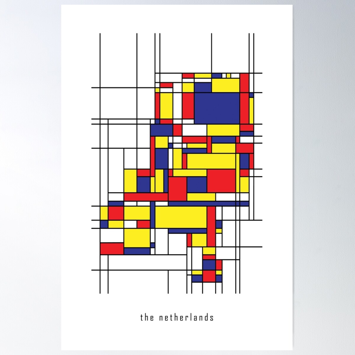 Mondrian Netherlands Map Poster Wall Art, Modern Wall Decor For Living ...