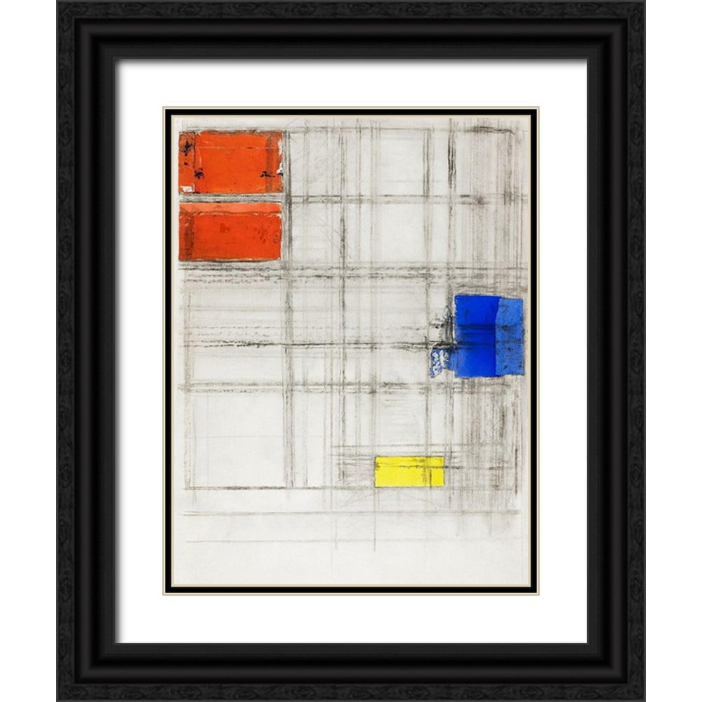 Mondrian, Piet 12x14 Black Ornate Wood Framed with Double Matting ...