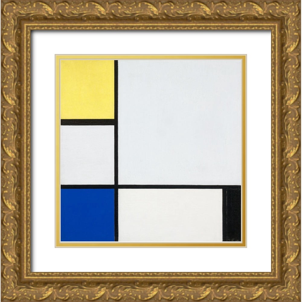Mondrian, Piet 26x26 Gold Ornate Wood Framed with Double Matting Museum ...