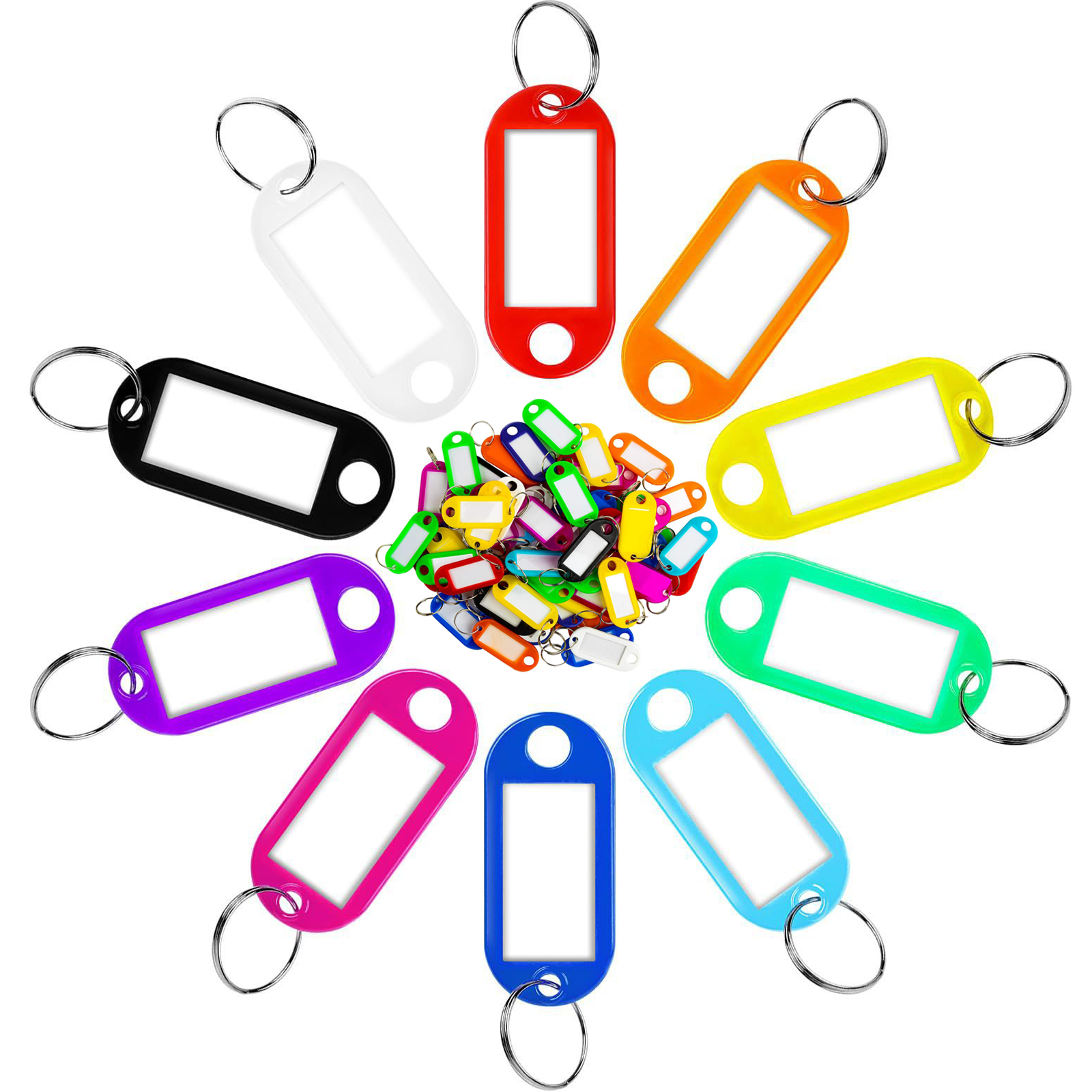 Monebena 100 Pack Plastic Key Tags, Flexible Key Labels with Split Ring ...