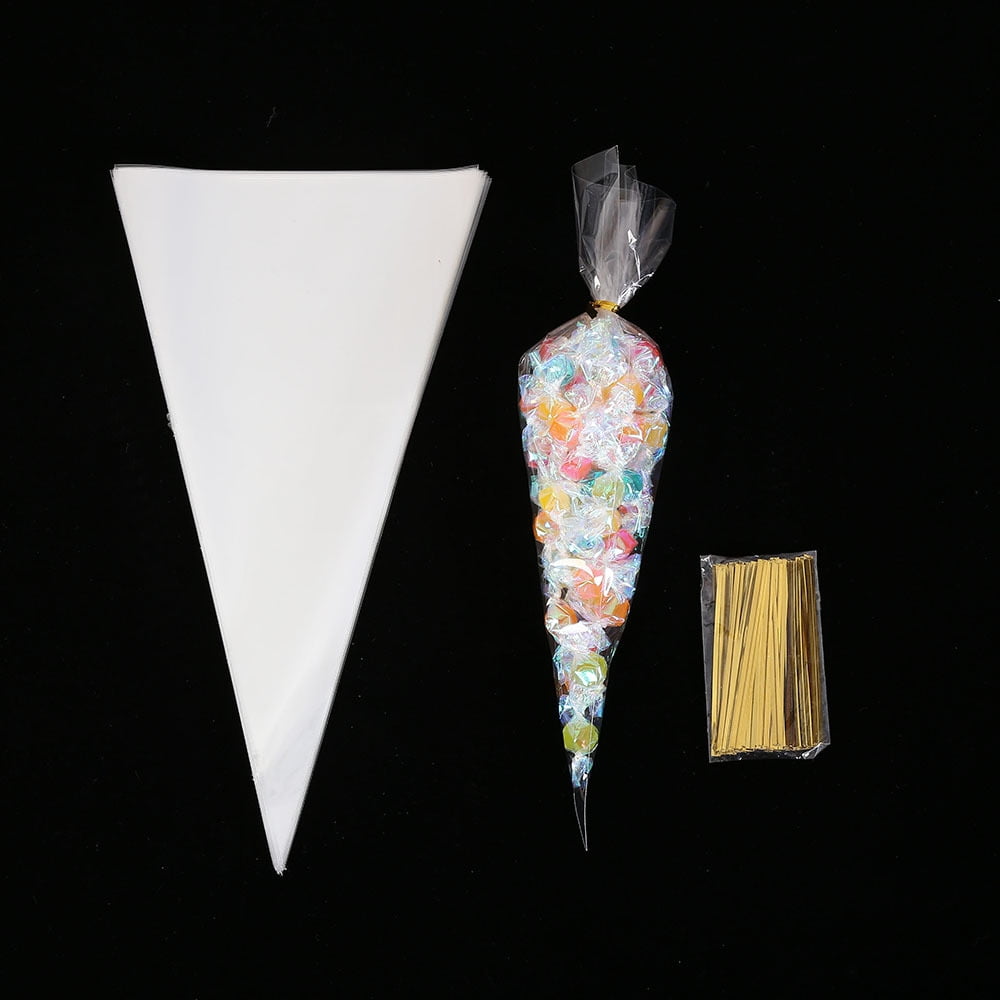 Monebena 100 Pcs Cone Shaped Treat Bags Clear Cone Shaped Cellophane ...