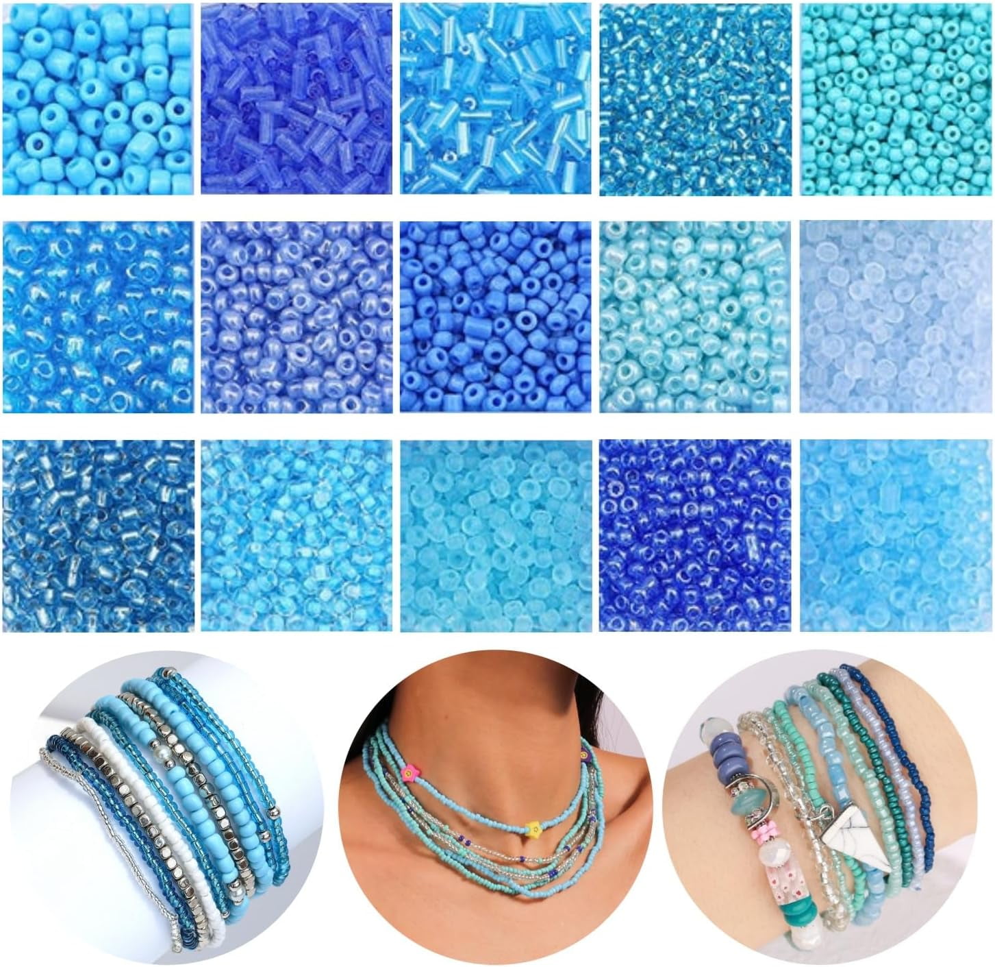 Monebena 15 Color 4mm Small Assorted Glass Seed Beads,3mm Bugle Beads ...
