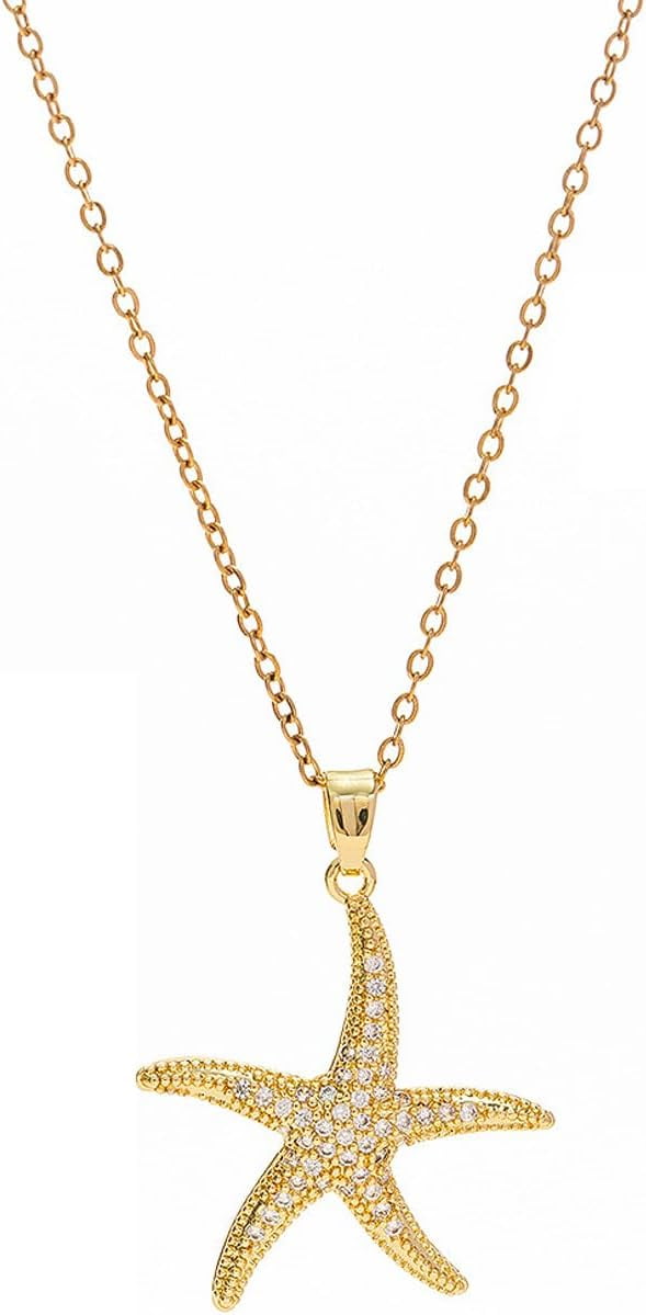Monebena 18K Gold Plated Starfish Necklace - Seashell Pendent Ocean ...