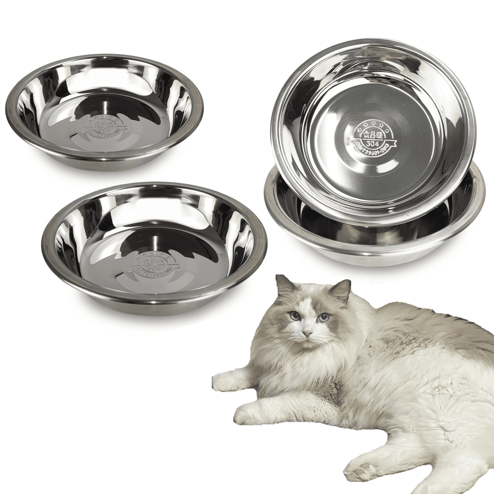 Monebena 2 Pcs Stainless Steel Cat Bowls,5.5 Inches Metal Cat Bowl, Cat ...
