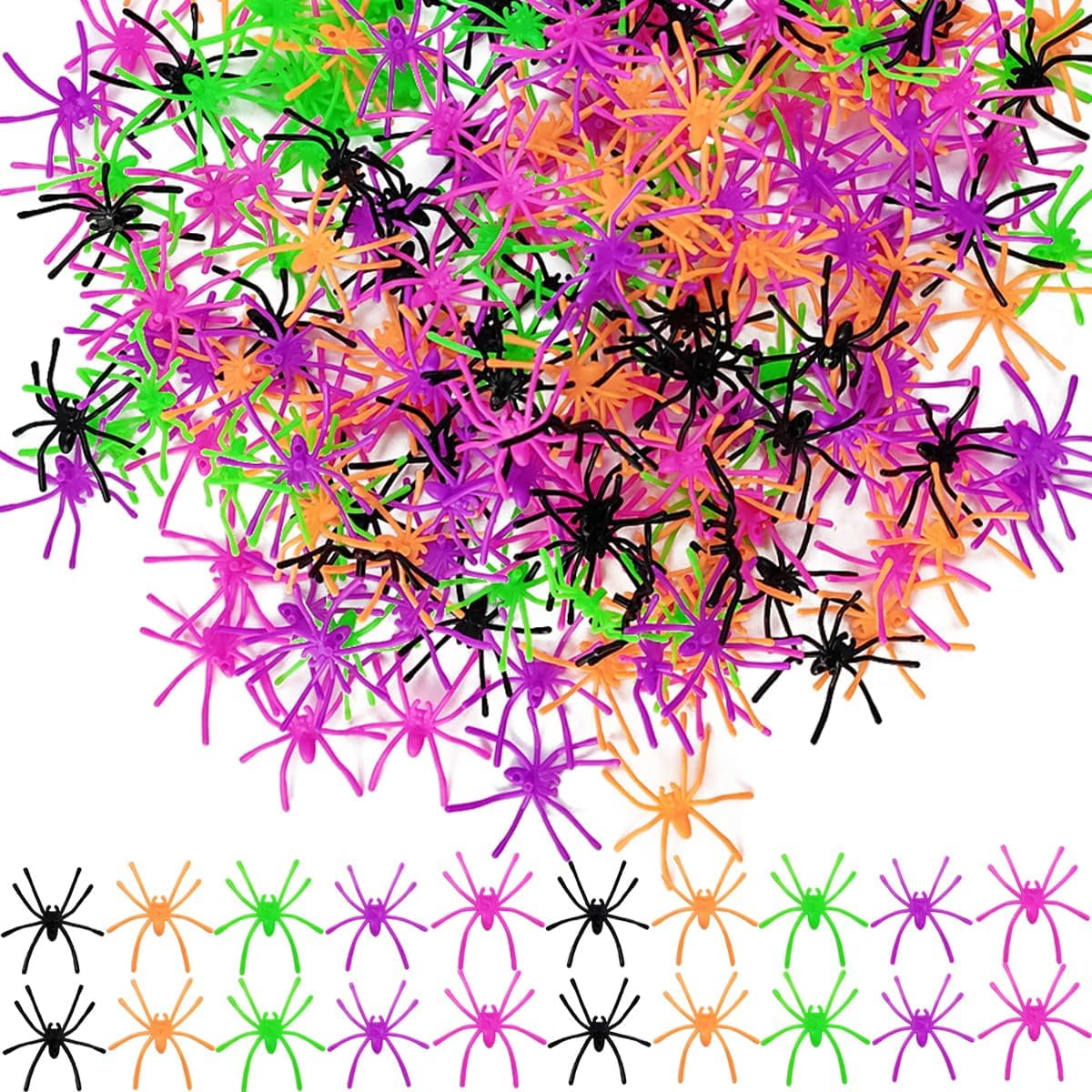 Monebena 200PCS Halloween Realistic Plastic Spiders 5 Colors Small ...