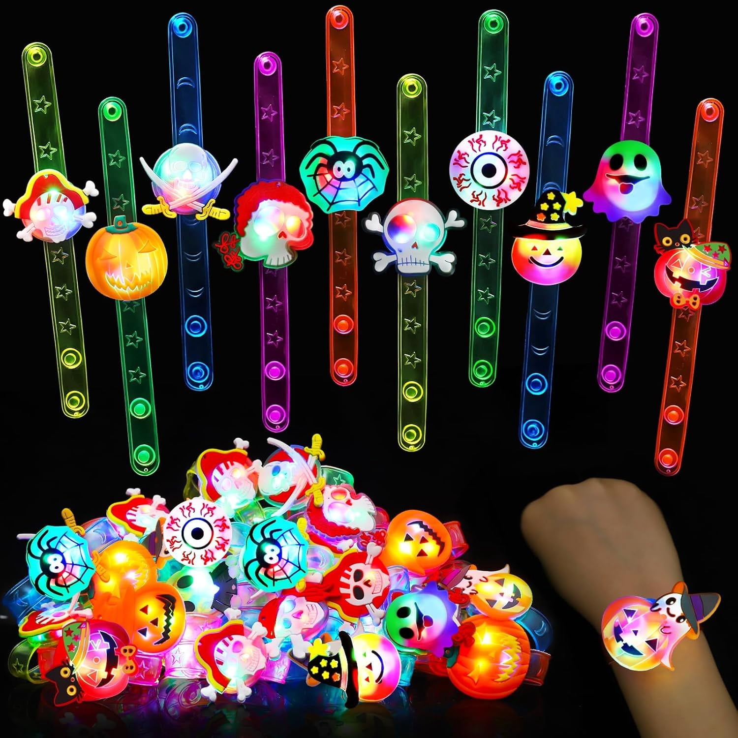 Monebena 24 Pack Light Up Bracelets Halloween Party Favors Gifts for ...