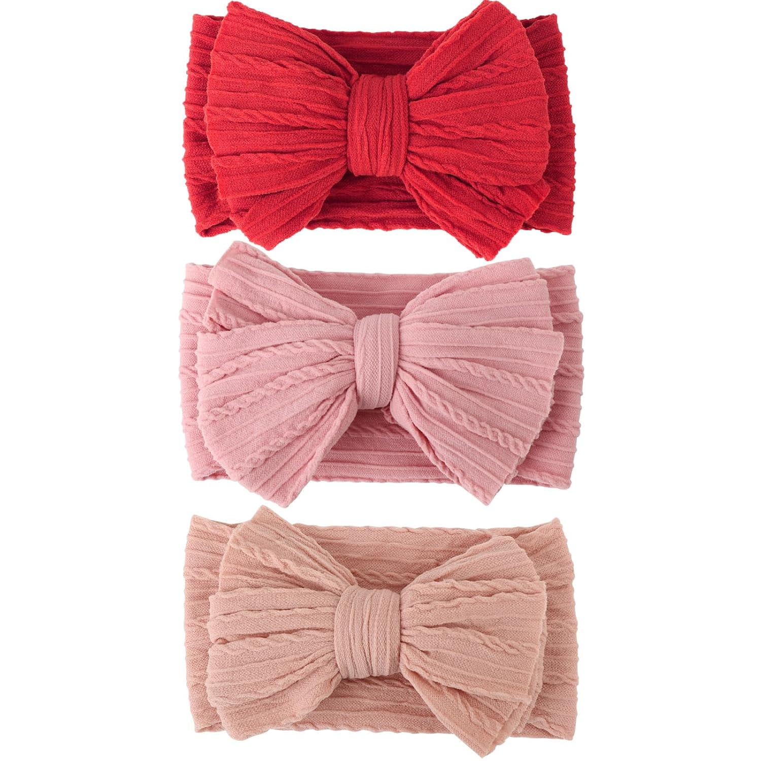 Monebena 3 Pcs Handmade Baby Girls Bows Headbands Soft Stretchy Nylon ...