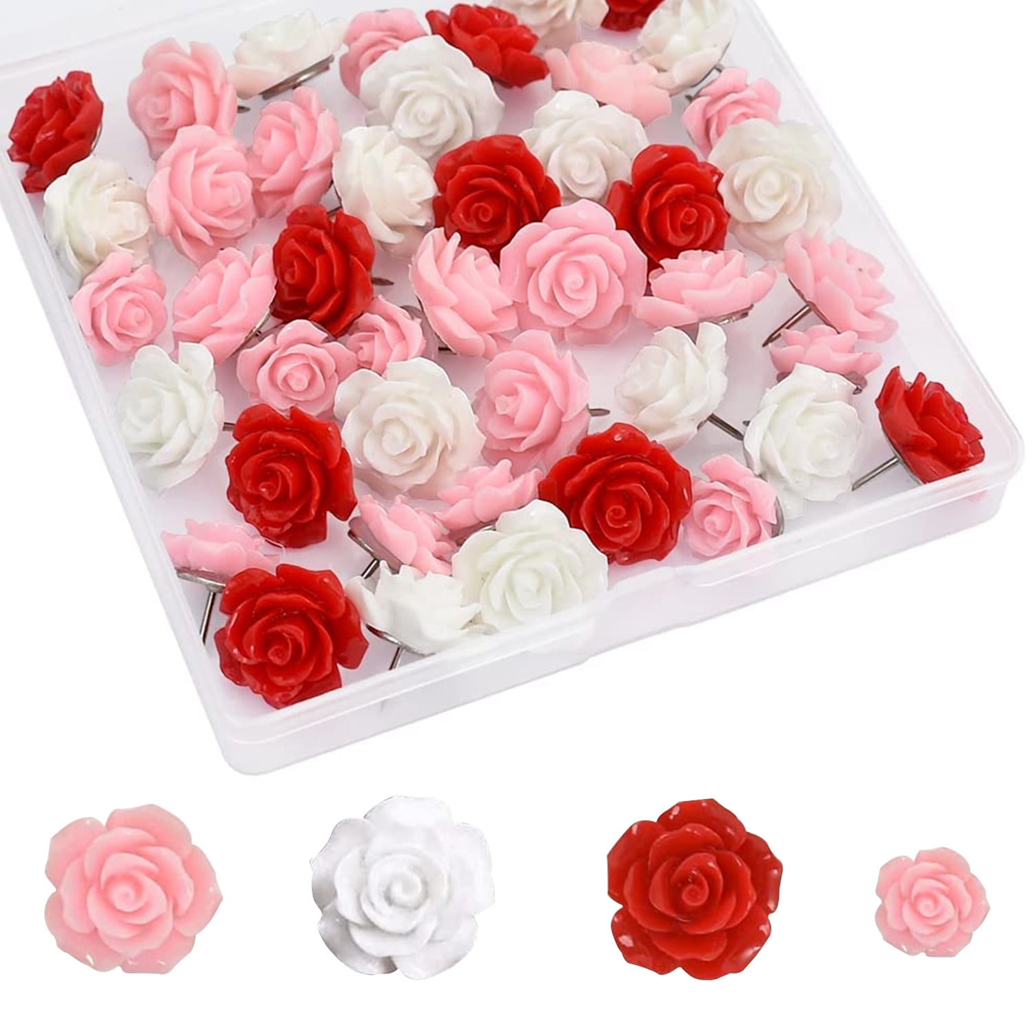 Monebena 40Pcs Rose Theme Push Pins Rose Thumb Tacks for Cork Board ...