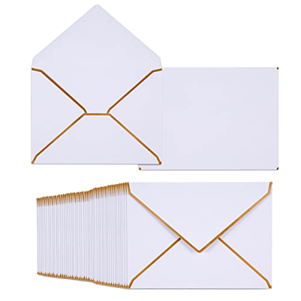 Monebena 50 Pack Envelopes Card with Gold Border for Office, Wedding ...