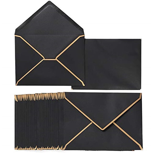 Monebena 50 Pack Envelopes Card with Gold Border for Office, Wedding ...