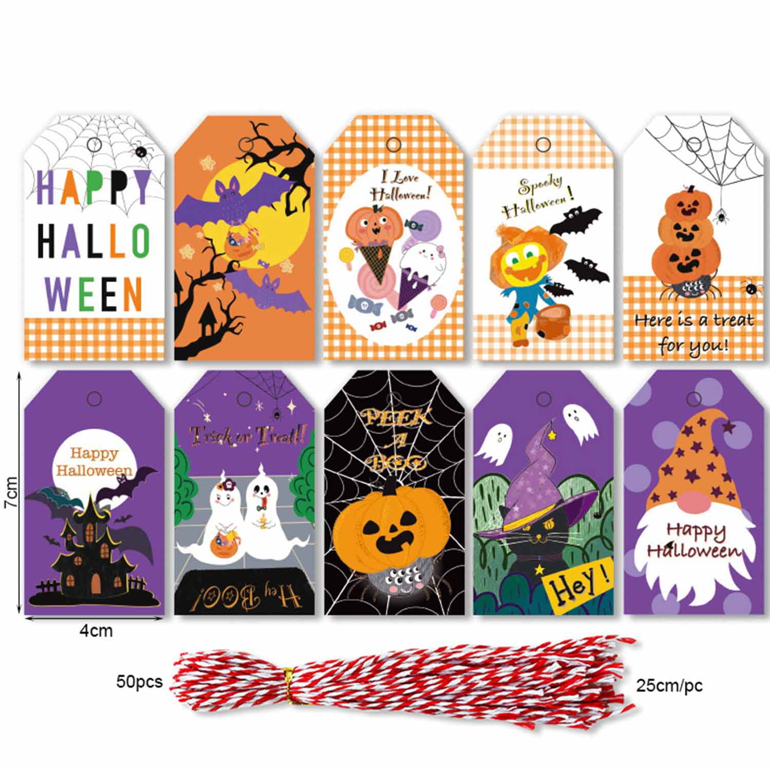 Monebena 50 Pack Happy Halloween Paper Tags Orange Halloween Ghost ...