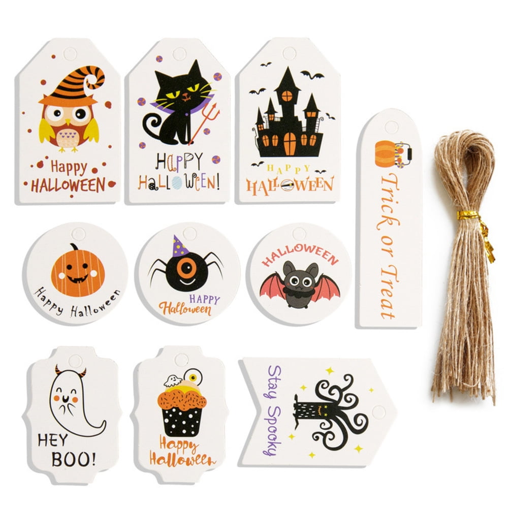 Monebena 50 Pcs Happy Halloween Tags with String Kids Gift Trick Or ...